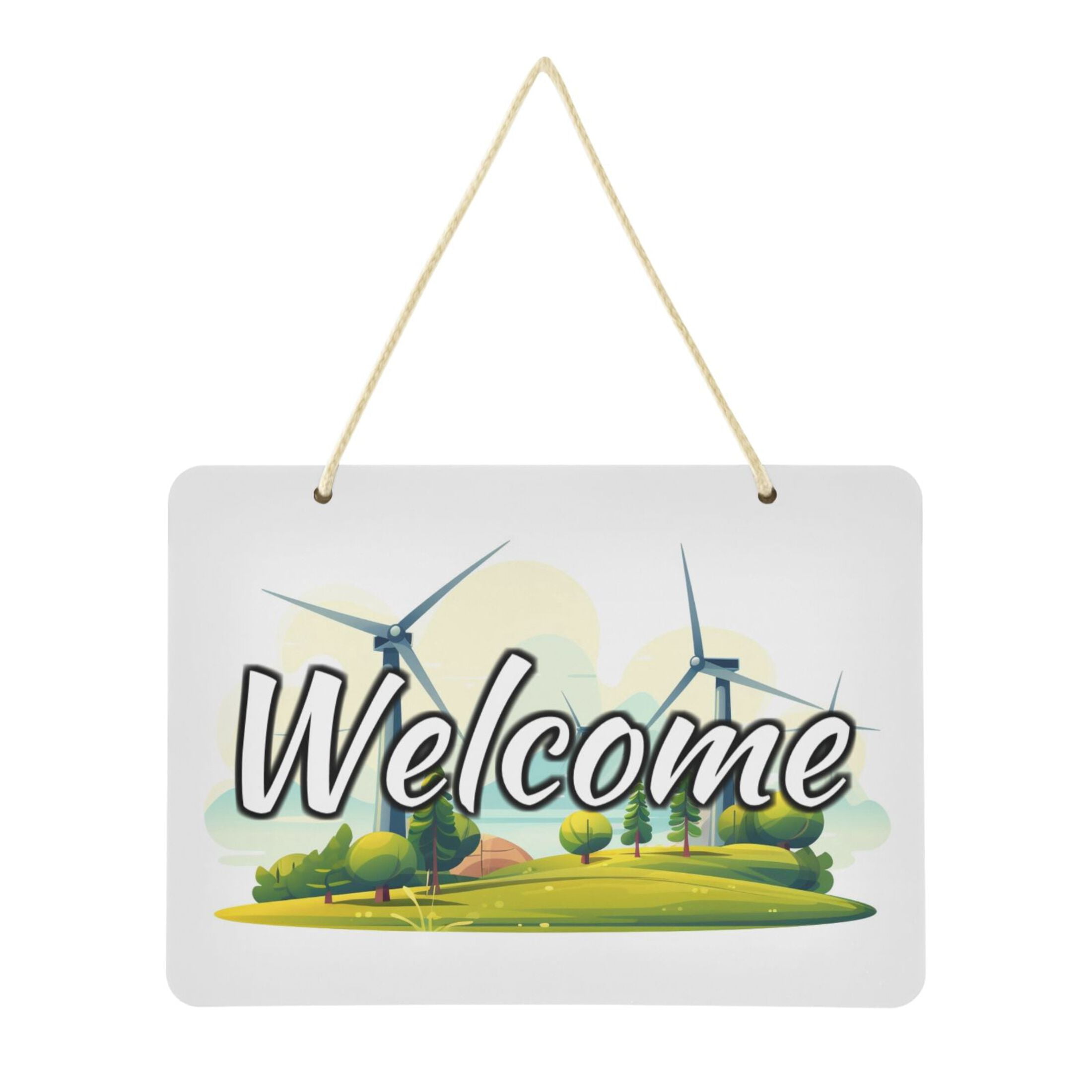 Welcome Door Sign Decoration Windmill 13.8" Rectangular Front Entrance ...