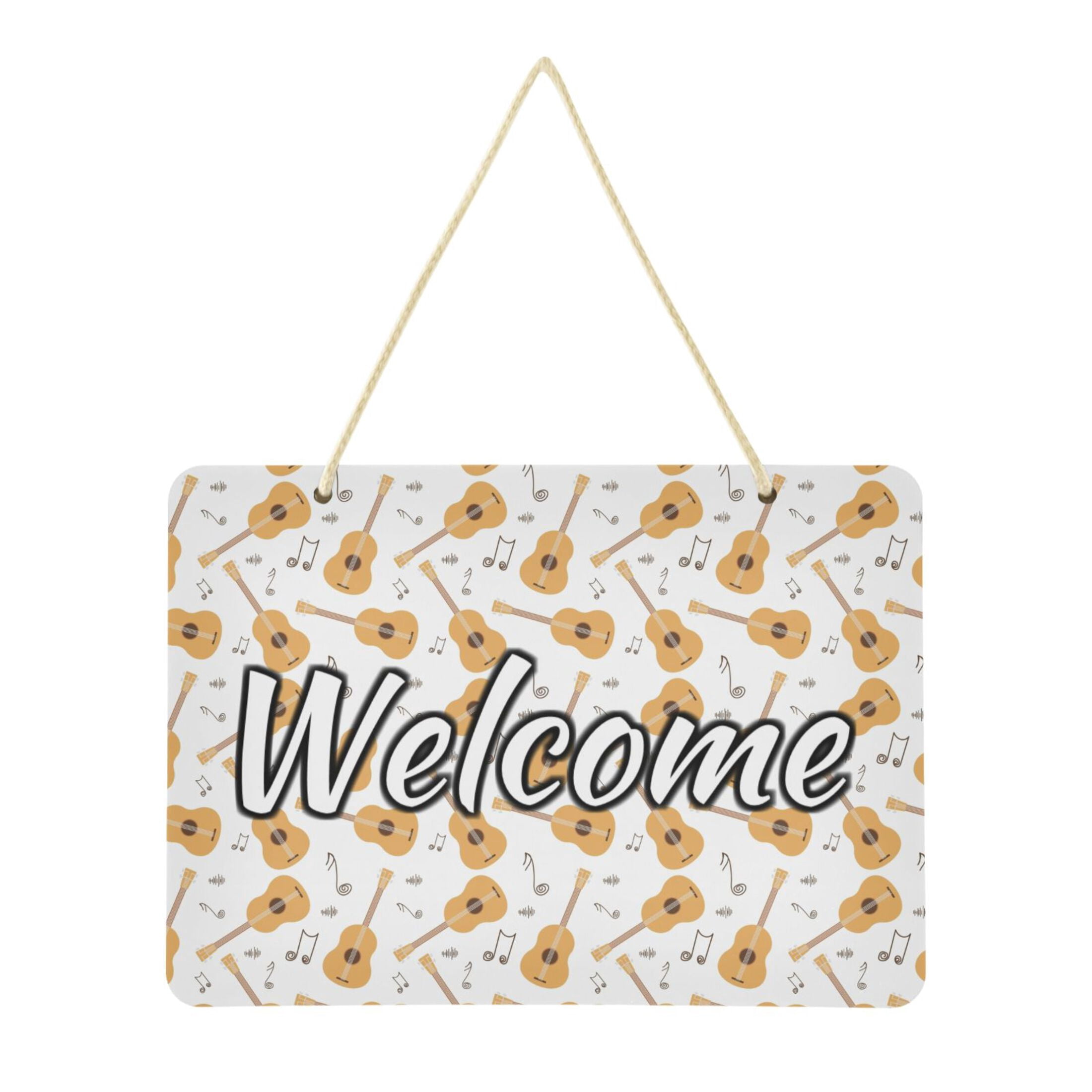 Welcome Door Sign Decoration Yellow Cartoon Guitar 13.8" Rectangular ...