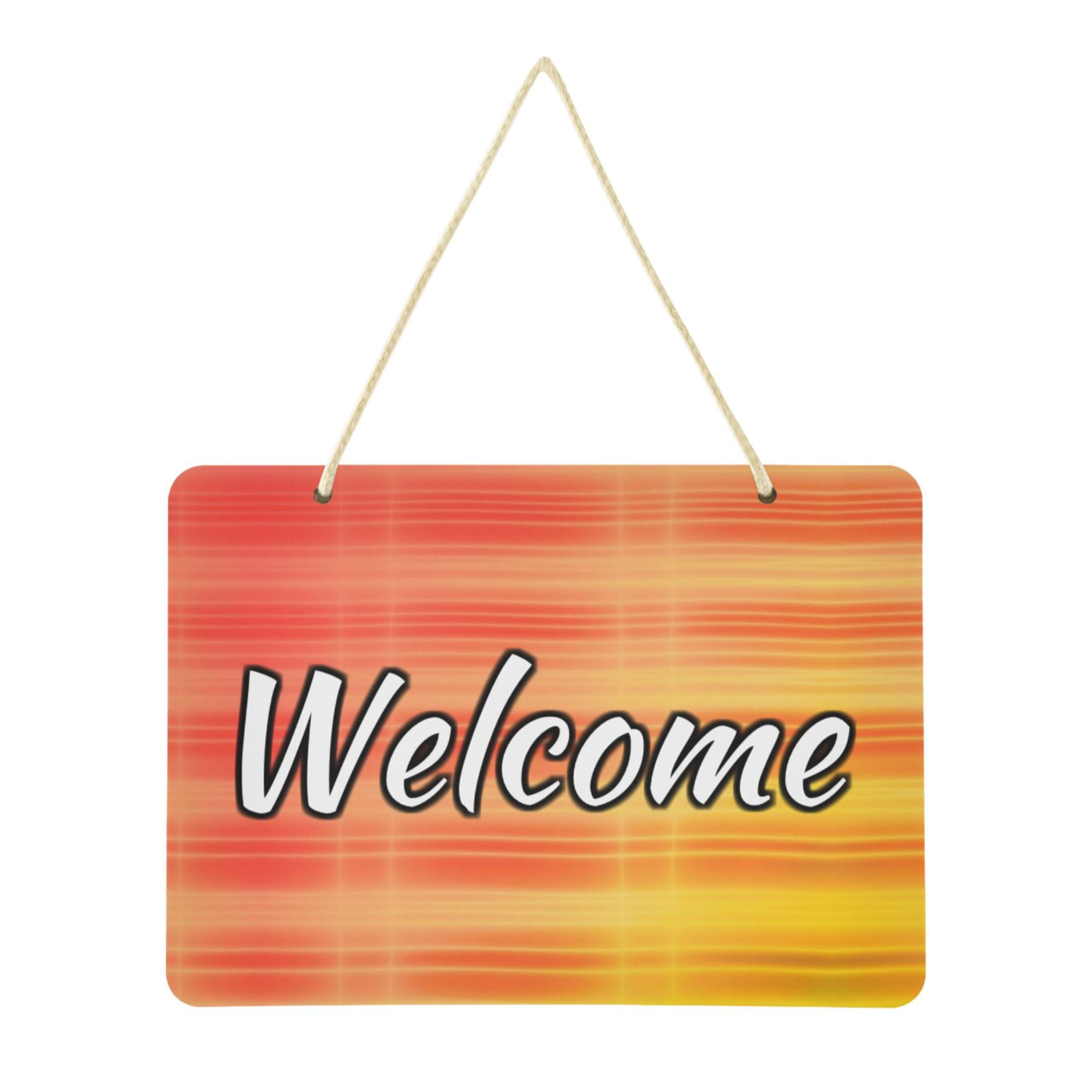 Welcome Door Sign Decoration Yellow Stripes 13.8" Rectangular Front ...