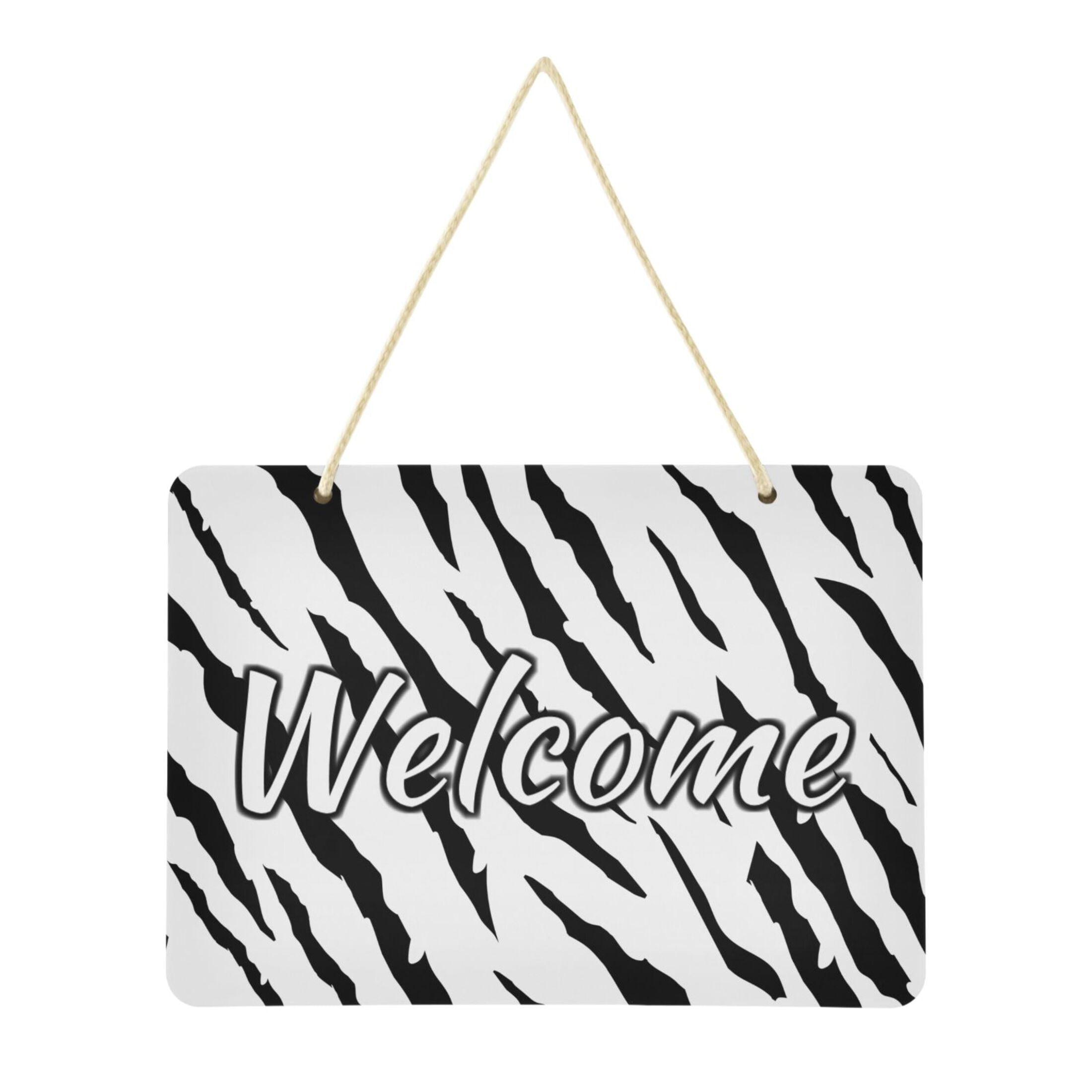 Welcome Door Sign Decoration Zebra Black Print 13.8" Rectangular Front ...