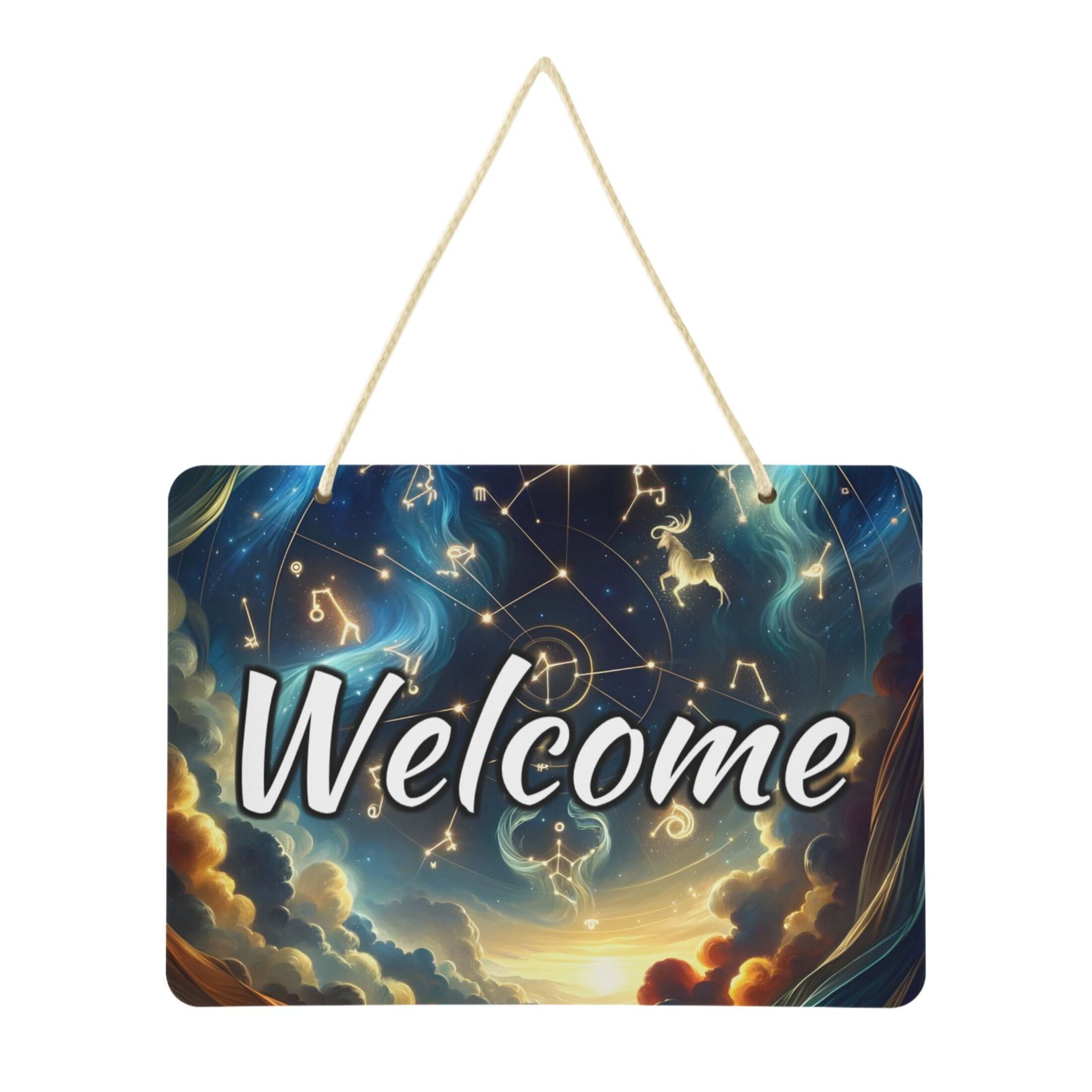 Welcome Door Sign Decoration Zodiac Stars in Night Sky 13.8 ...