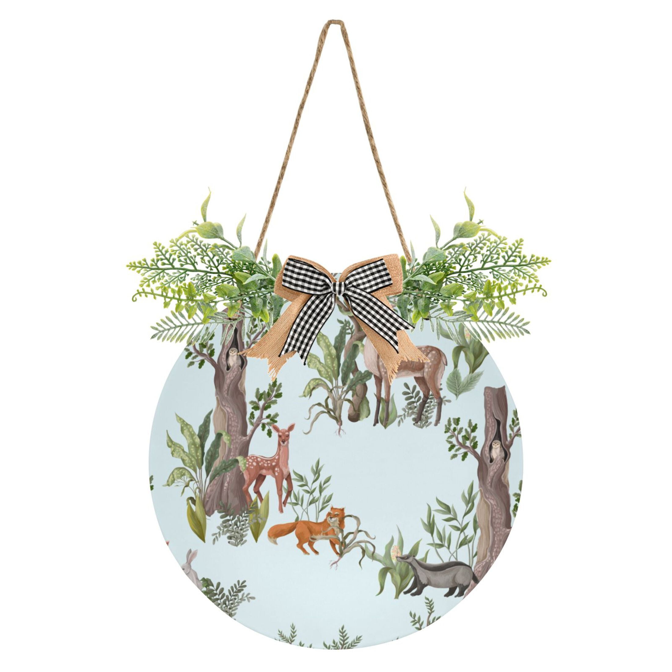 Welcome Door Sign Deers Foxes Animals in Forest 11.8" Round Front ...