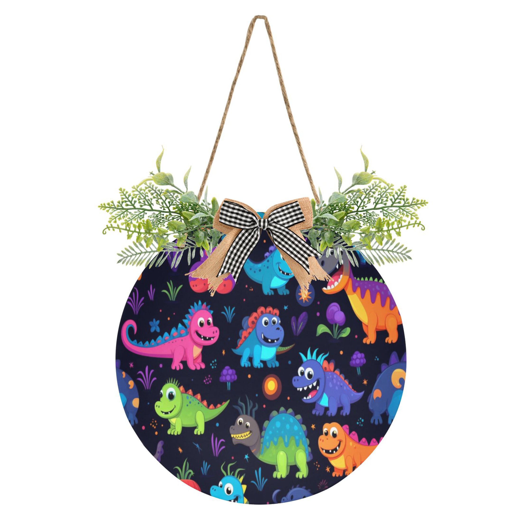 Welcome Door Sign Dinosaurs 11.8" Round Front Entrance Hanging Sign ...