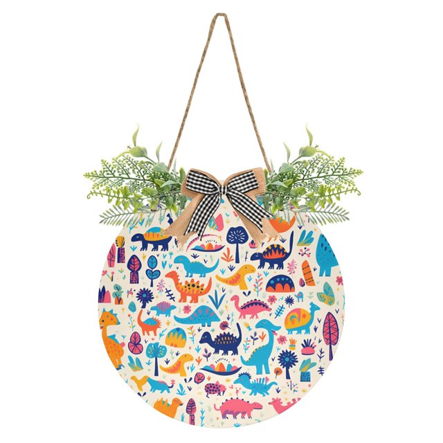 Welcome Door Sign Dinosaurs Cartoon 11.8" Round Front Entrance Hanging ...