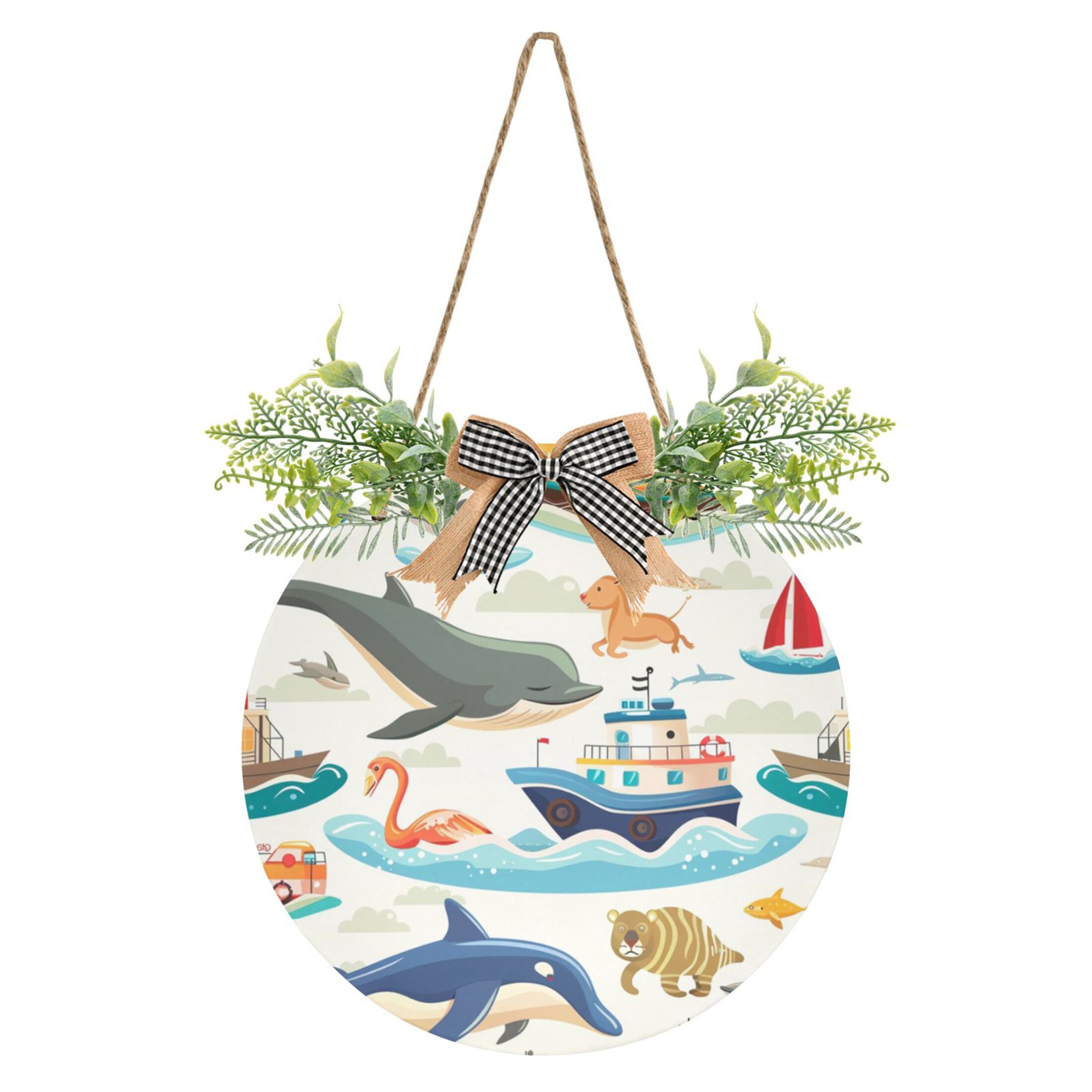 Welcome Door Sign Dolphin and Ship on Ocean 11.8" Round Front Entrance ...