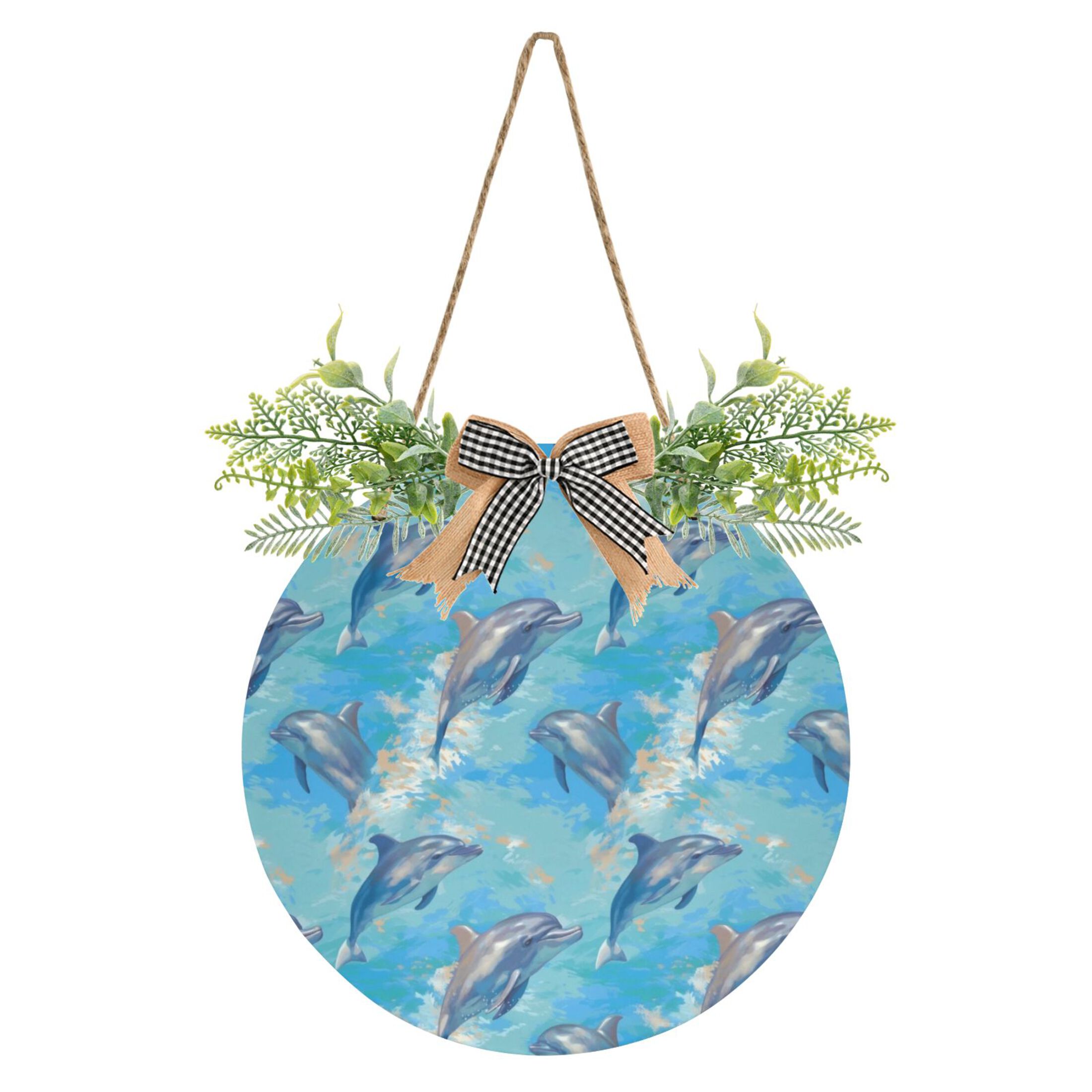Welcome Door Sign Dolphins in Water 11.8" Round Front Entrance Hanging ...