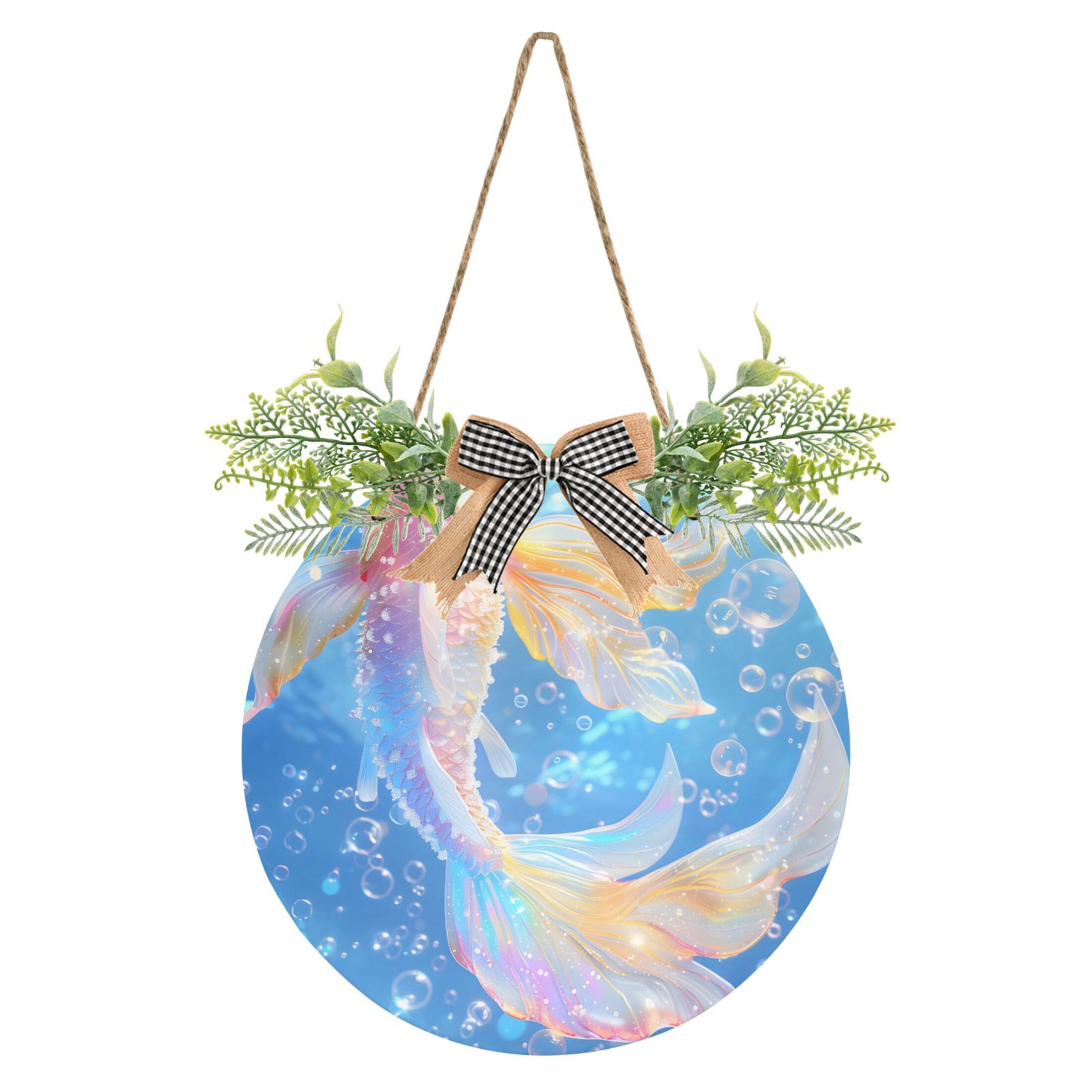 Welcome Door Sign Dreamy Fish Tail 11.8" Round Front Entrance Hanging ...