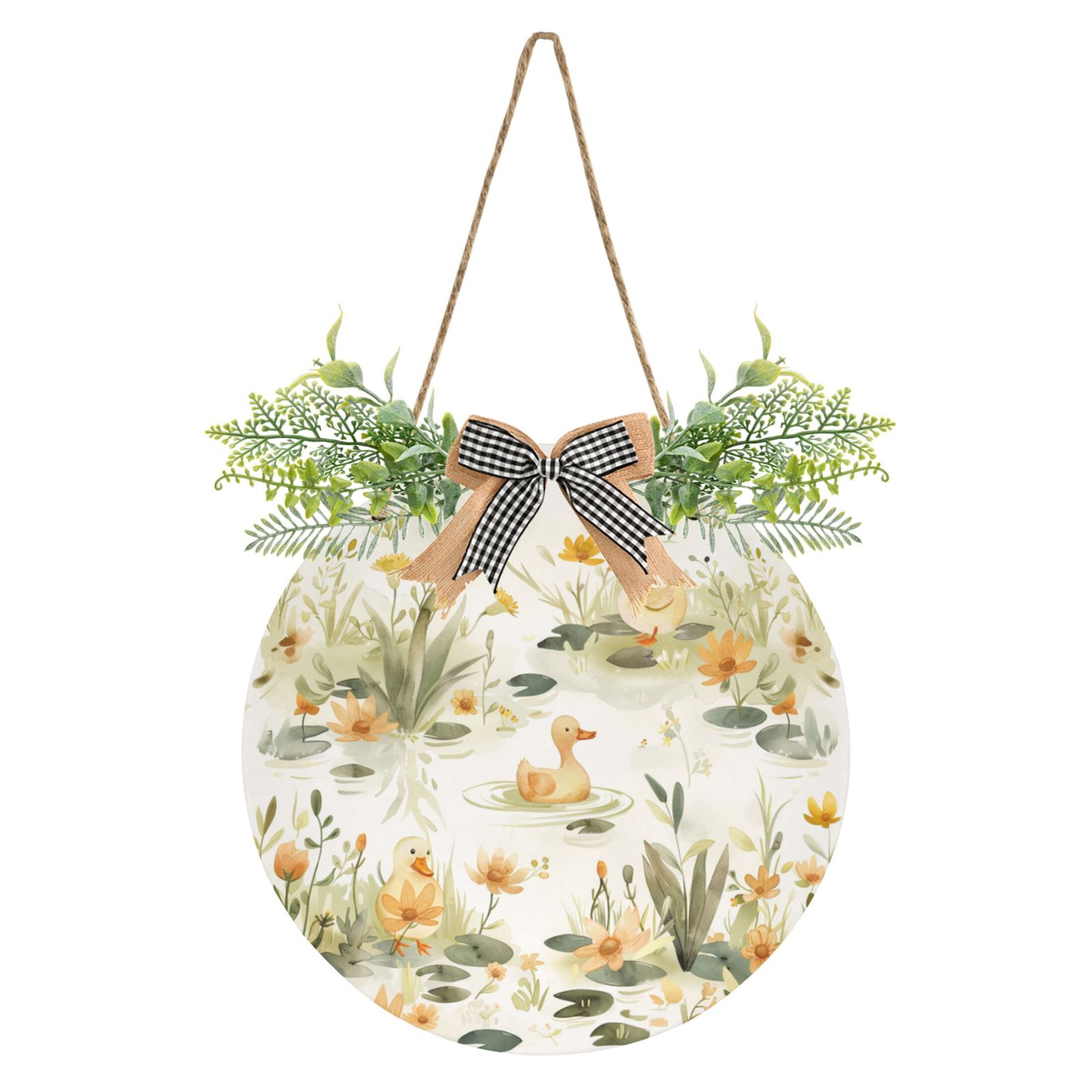 Welcome Door Sign Ducks with Plant 11.8" Round Front Entrance Hanging ...