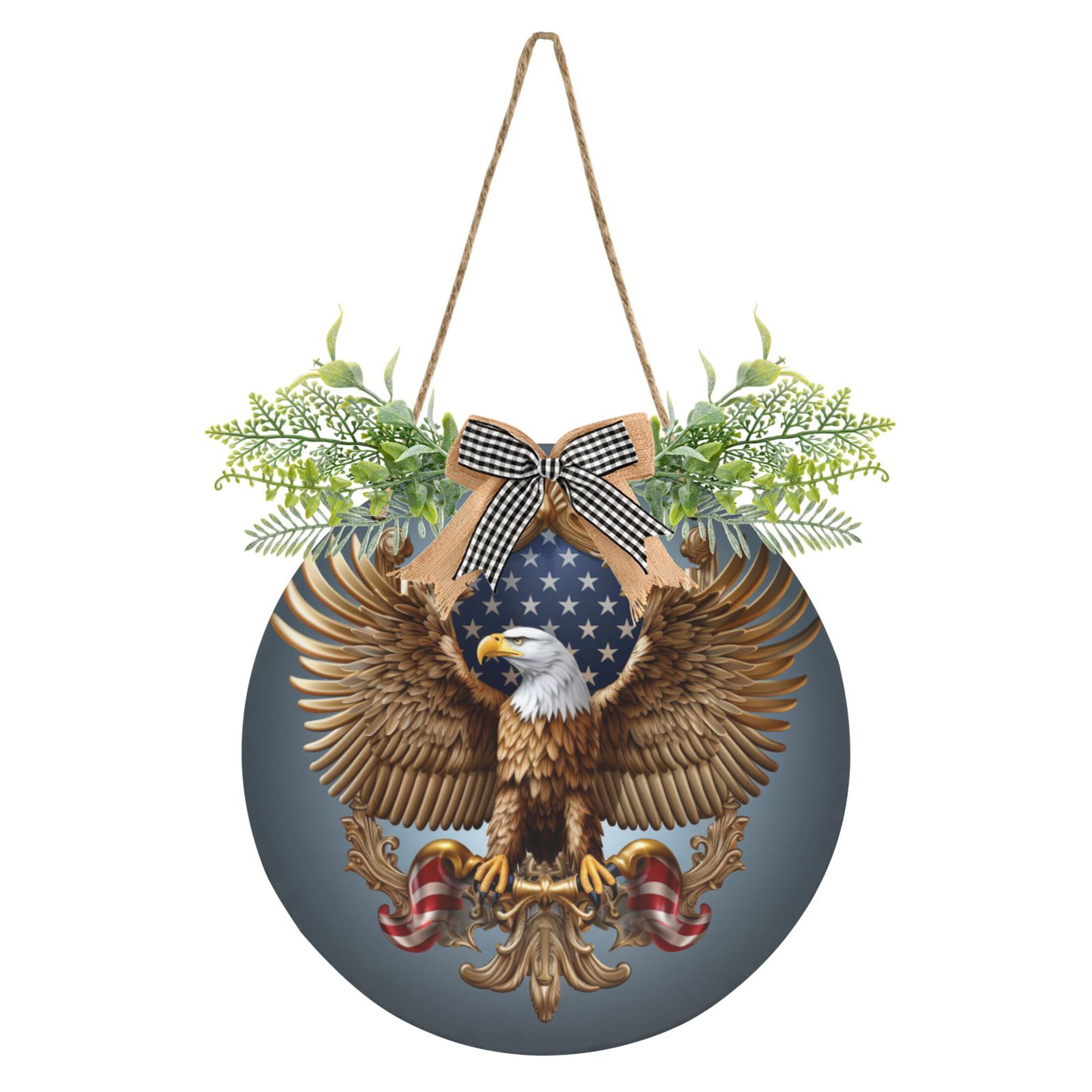 Welcome Door Sign Eagle with Flag 11.8" Round Front Entrance Hanging ...