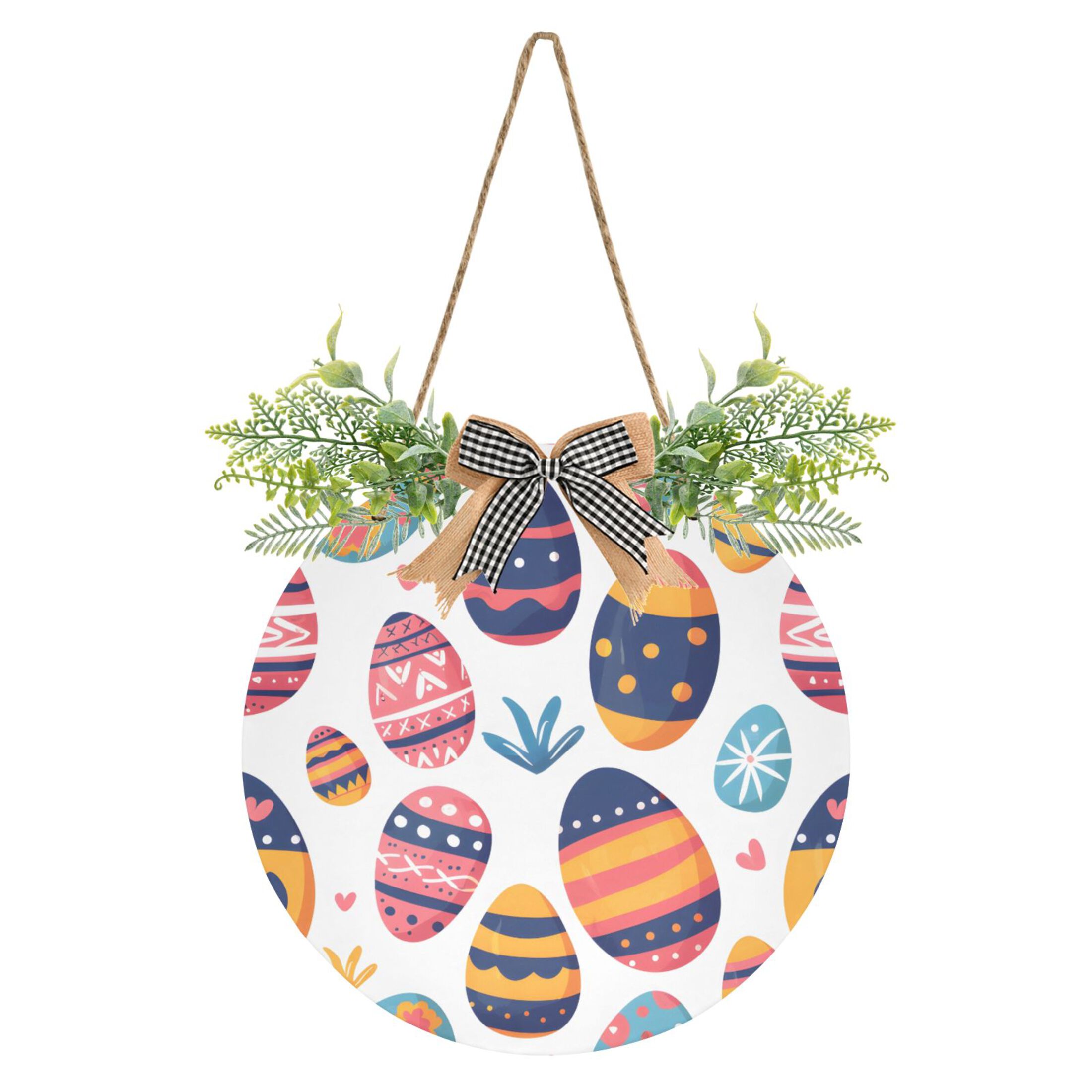 Welcome Door Sign Easter Eggs 11.8" Round Front Entrance Hanging Sign ...