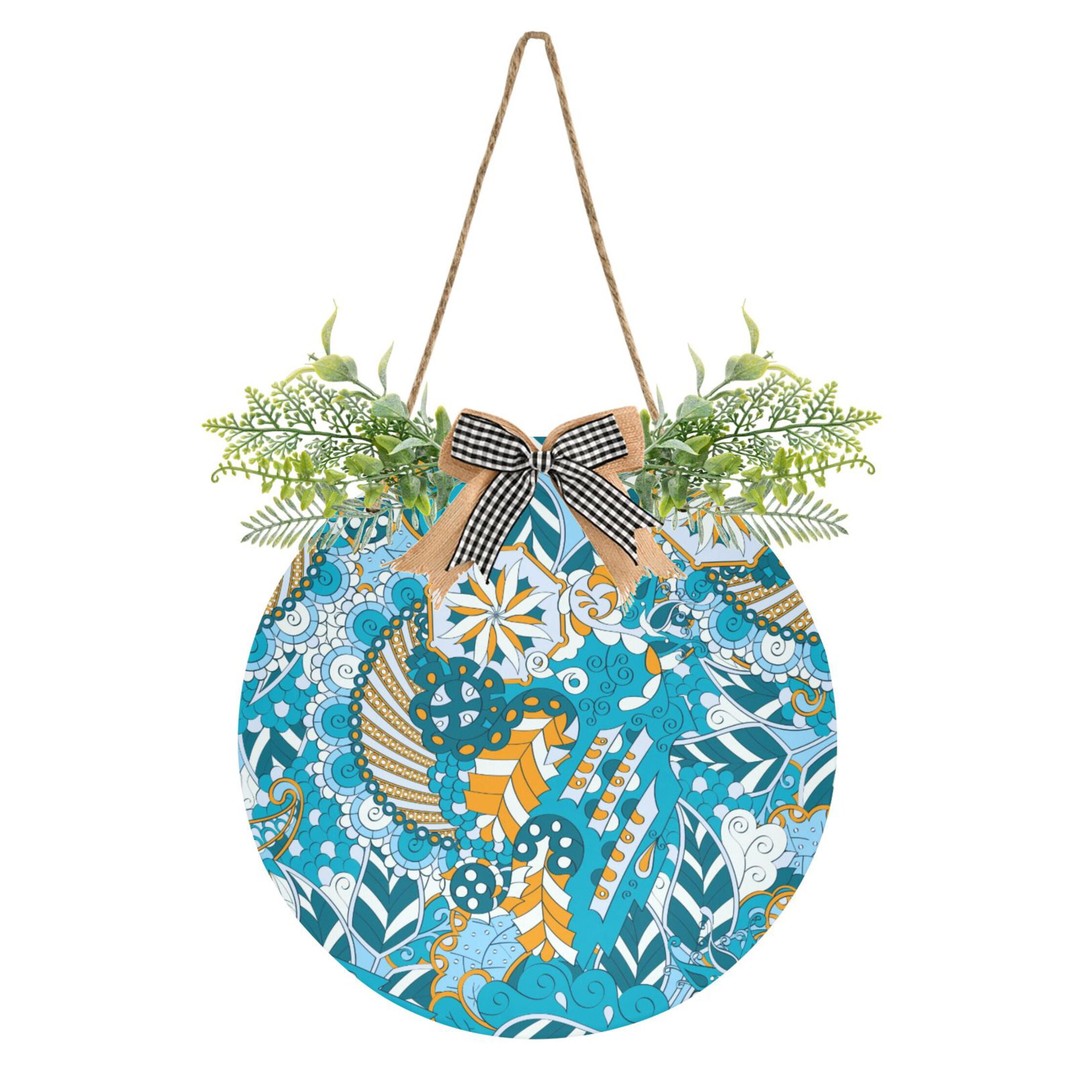 Welcome Door Sign Ethnic Abstract Curved 11.8" Round Front Entrance ...