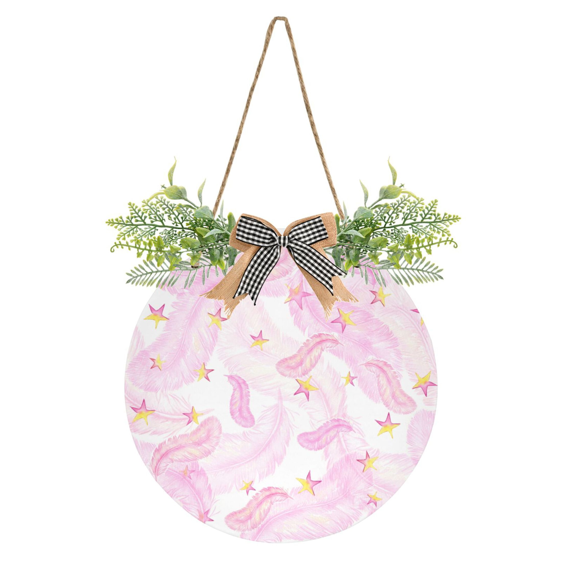 Welcome Door Sign Feathers and Stars 11.8" Round Front Entrance Hanging ...
