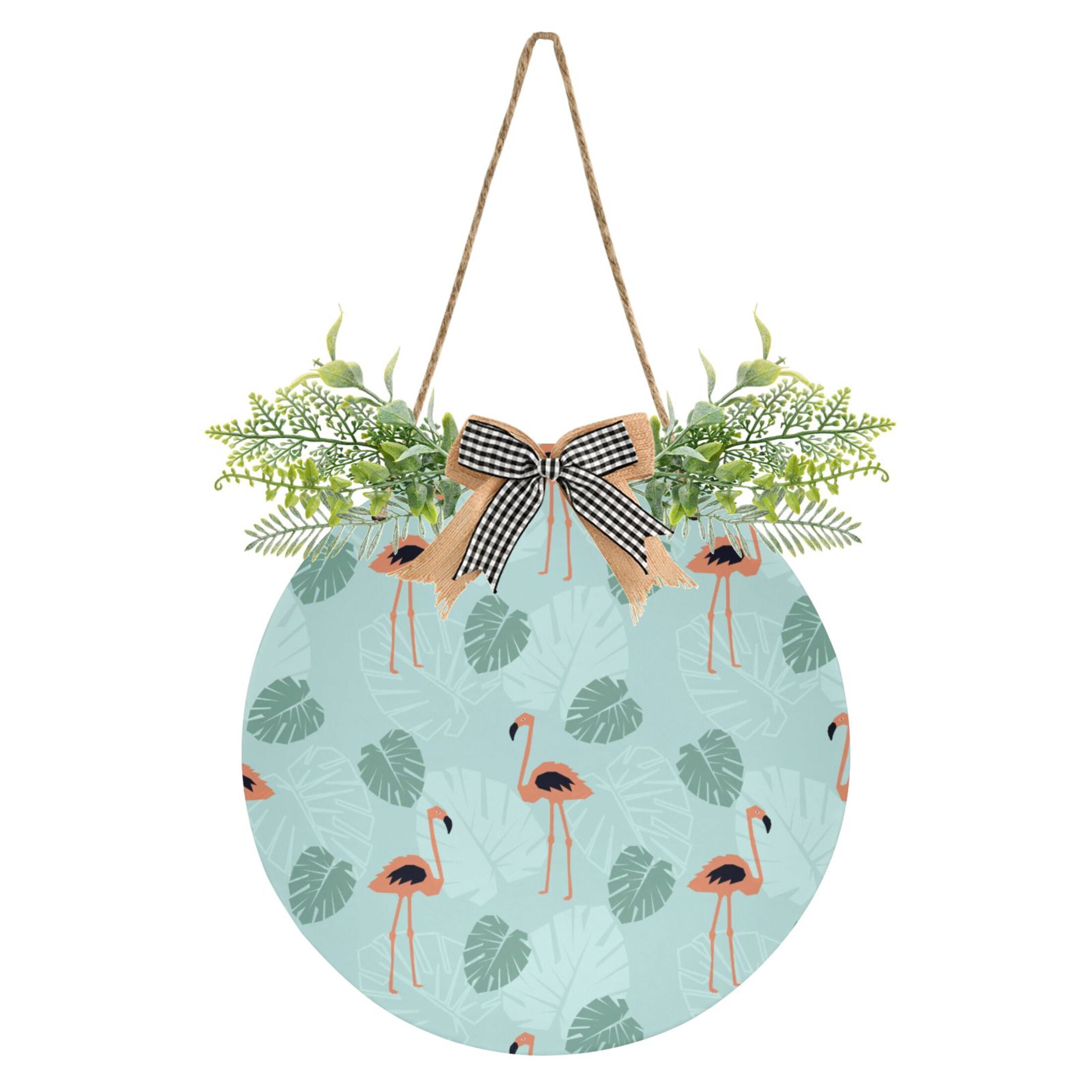 Welcome Door Sign Flamingo and Tropical Leaves 11.8" Round Front ...