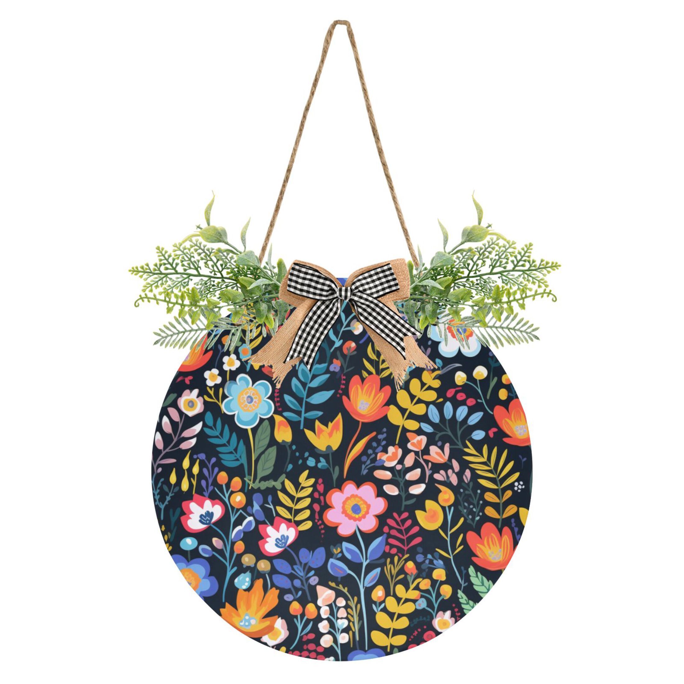 Welcome Door Sign Floral Beautiful 11.8" Round Front Entrance Hanging ...
