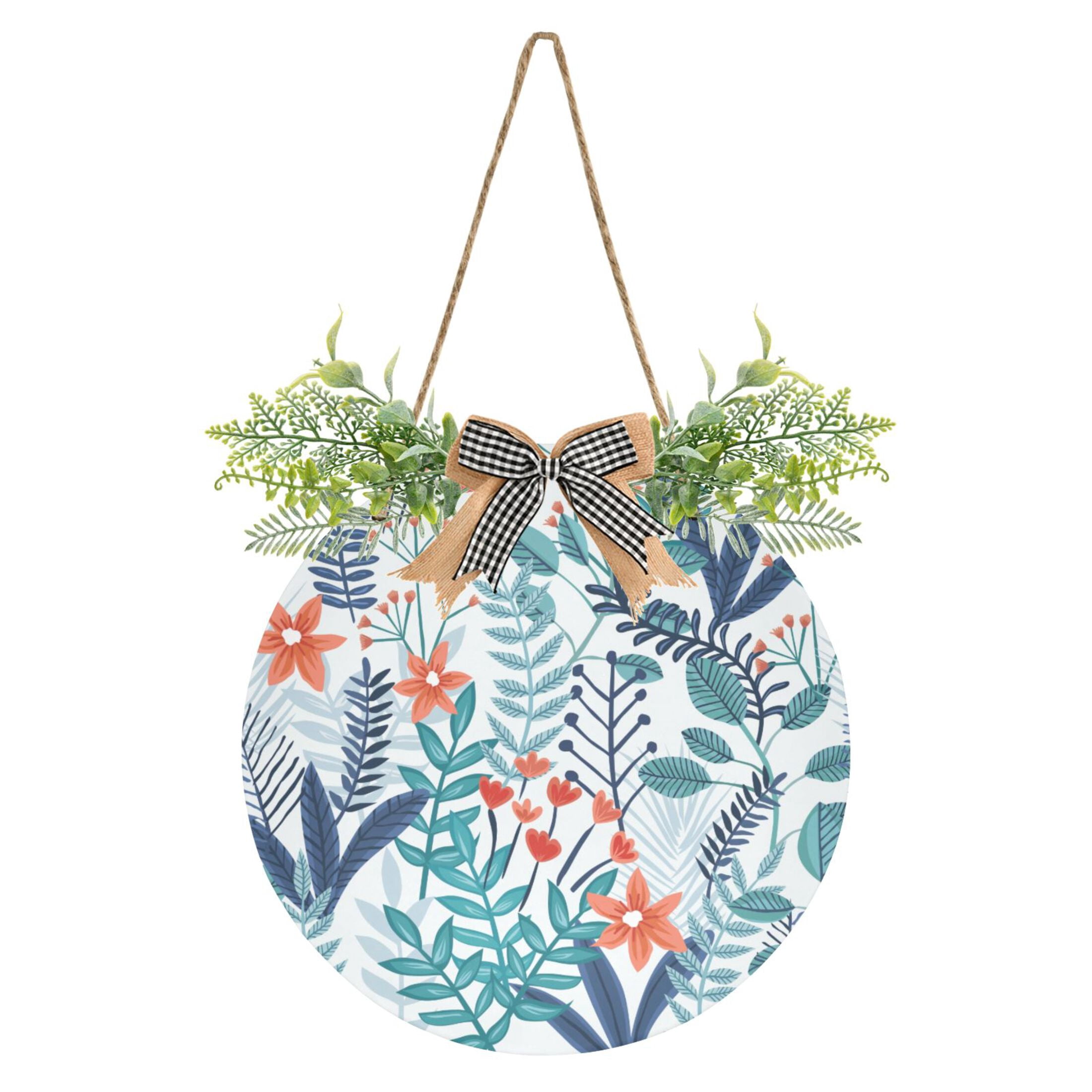 Welcome Door Sign Floral Flowers Leaves 11.8" Round Front Entrance ...