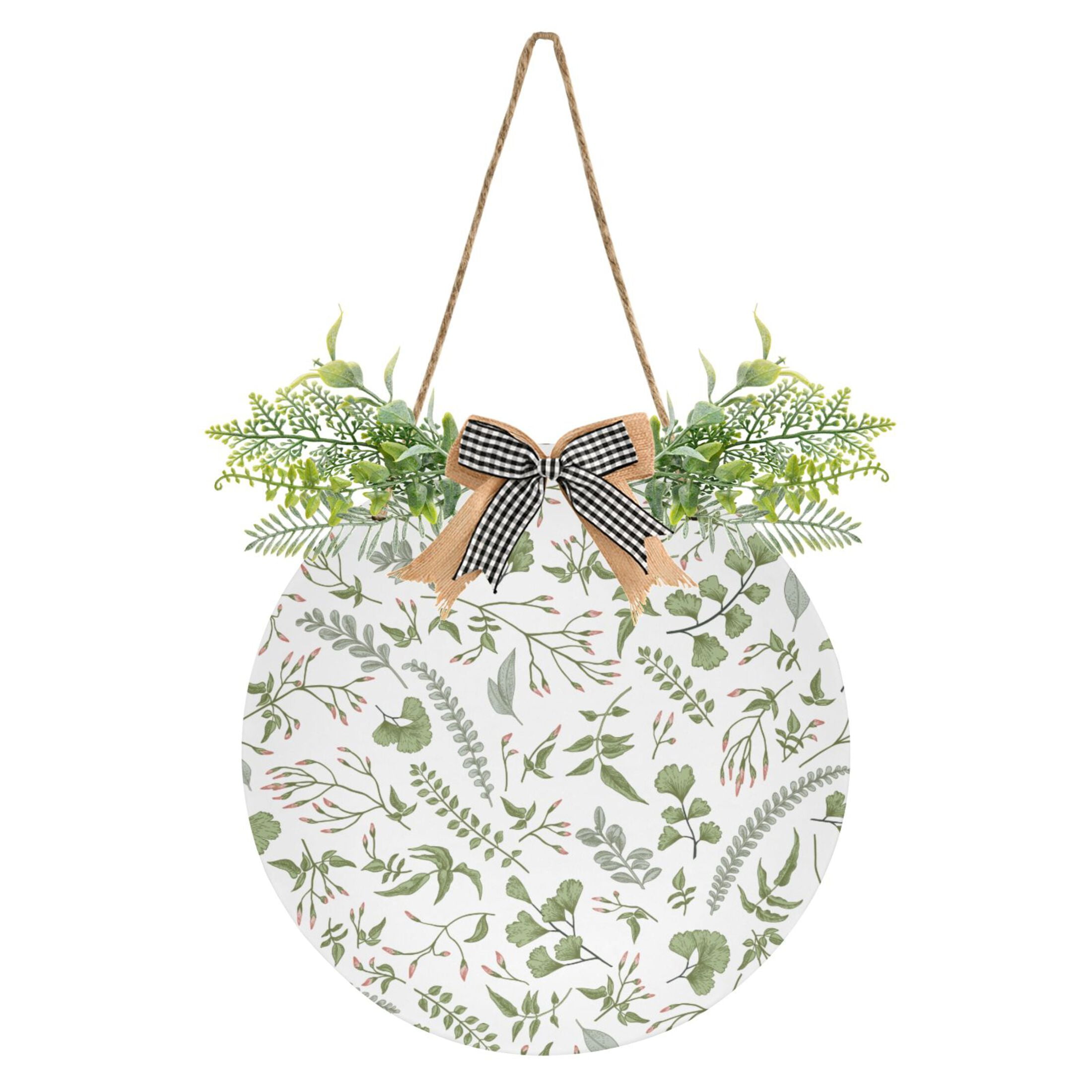 Welcome Door Sign Floral Leaves and Herbs 11.8" Round Front Entrance ...