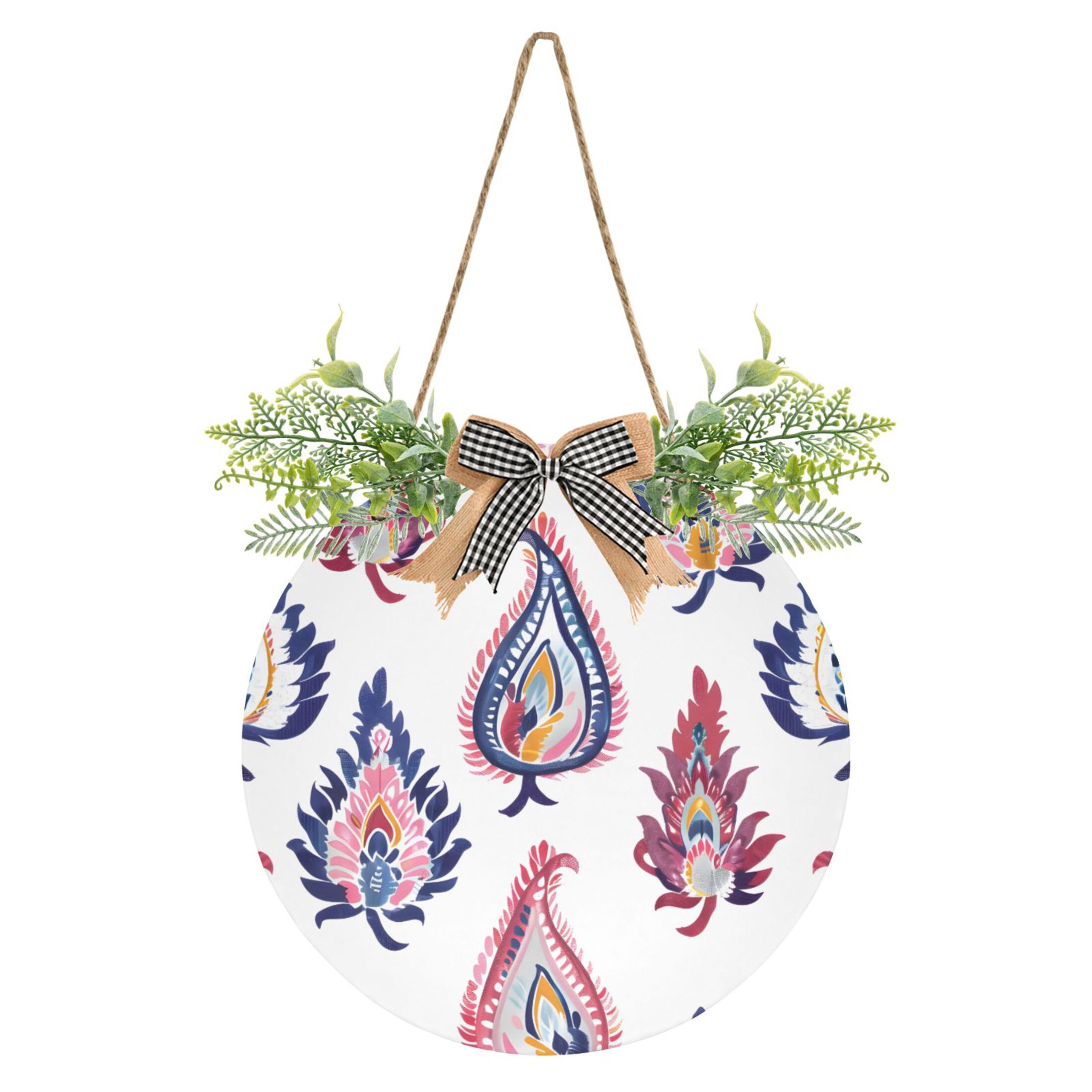 Welcome Door Sign Floral Paisley 11.8" Round Front Entrance Hanging ...