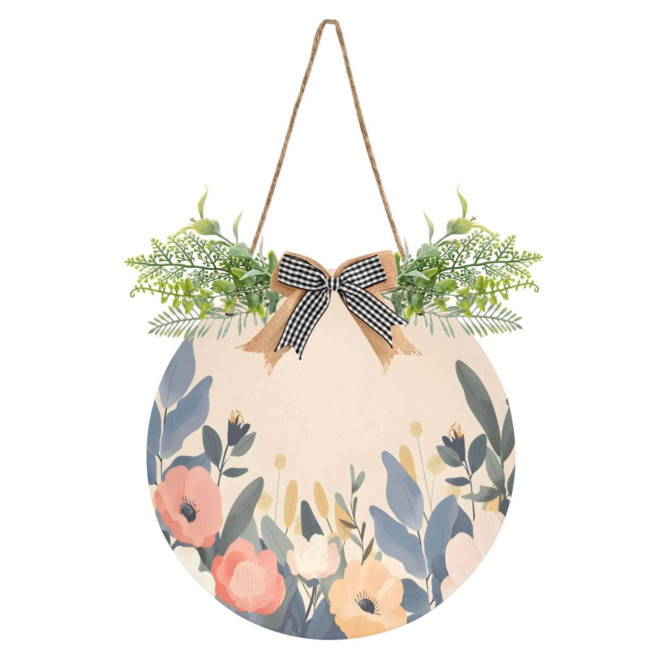Welcome Door Sign Flower Oil Paint 11.8" Round Front Entrance Hanging ...