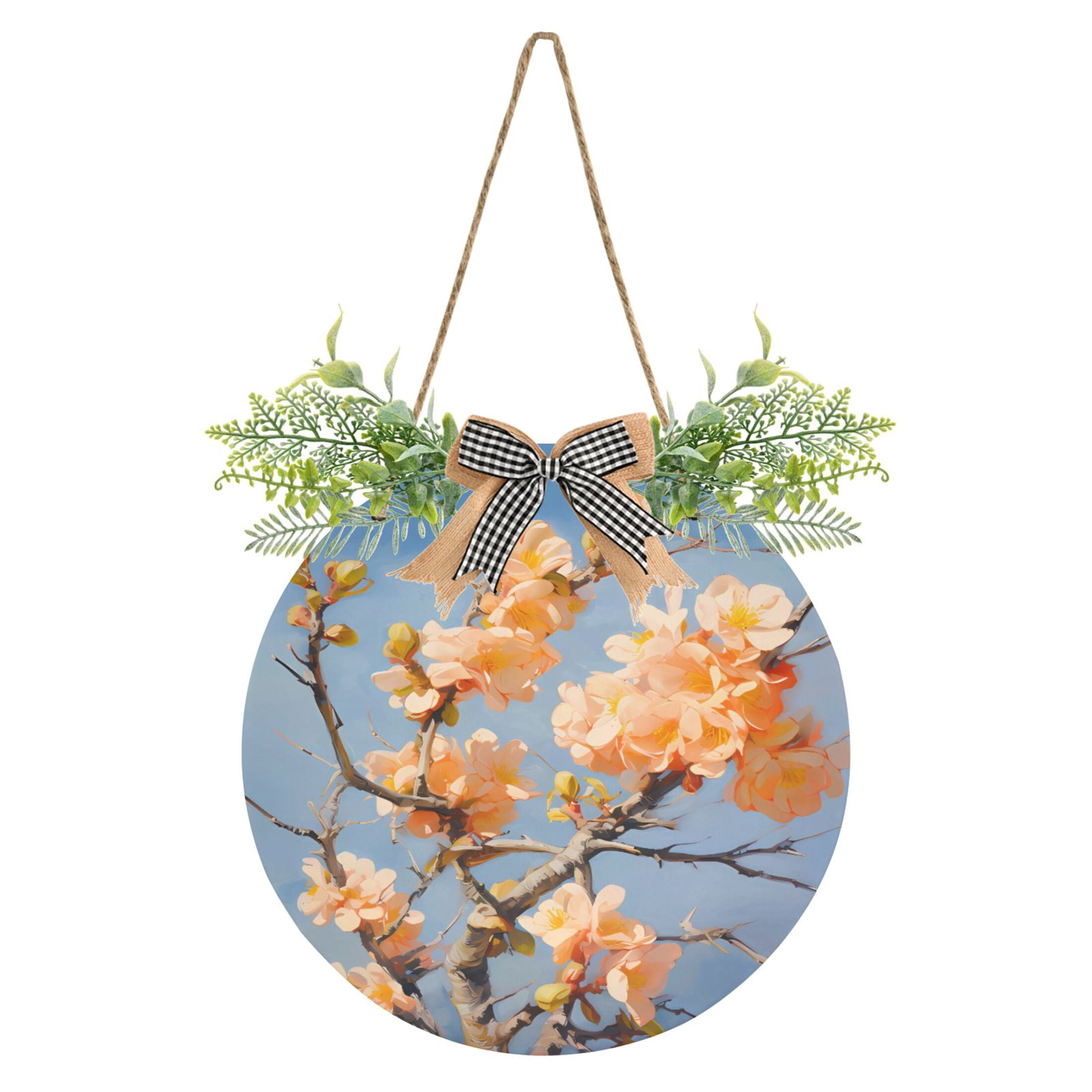 Welcome Door Sign Flowers Branch 11.8" Round Front Entrance Hanging ...