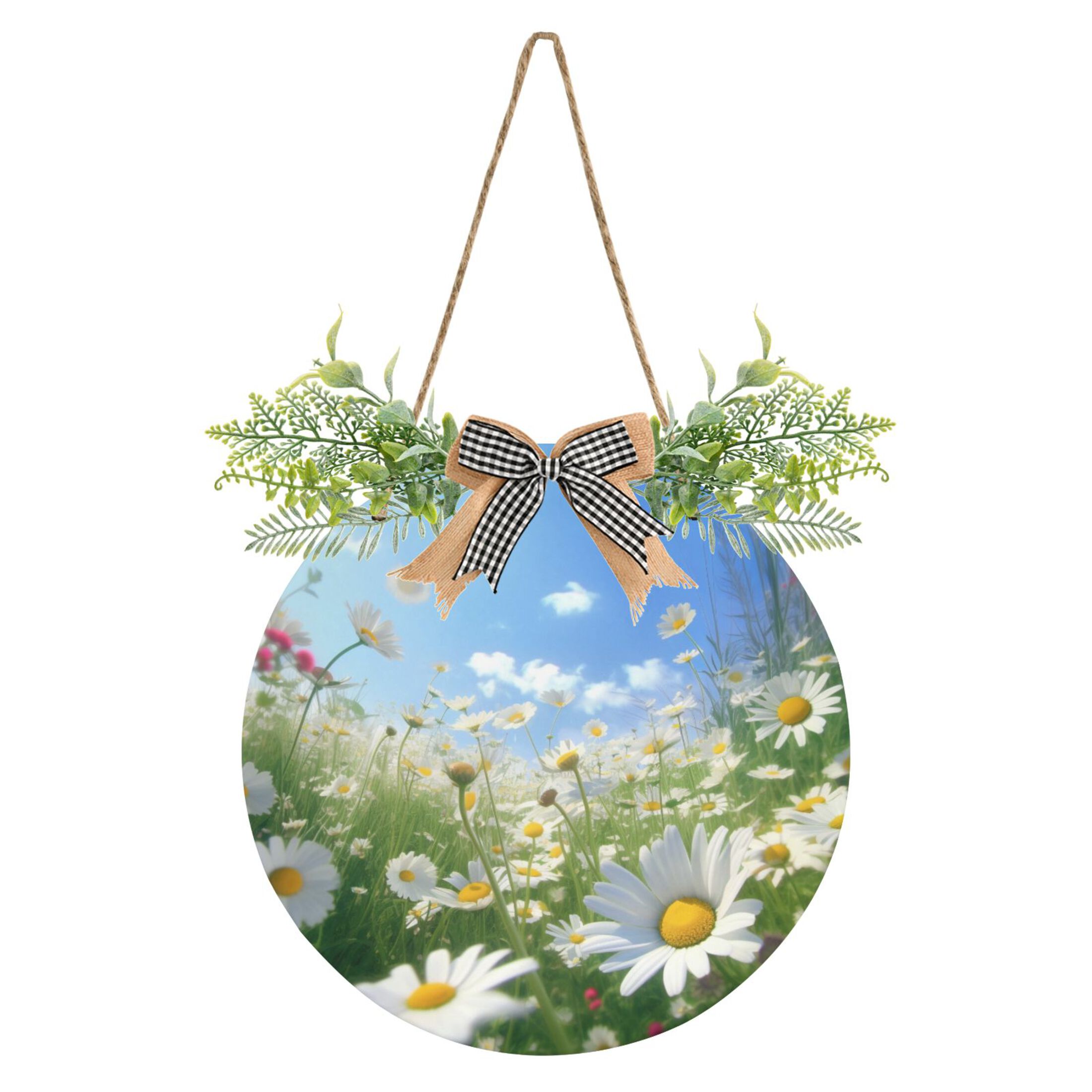 Welcome Door Sign Flowers Daisy 11.8" Round Front Entrance Hanging Sign ...
