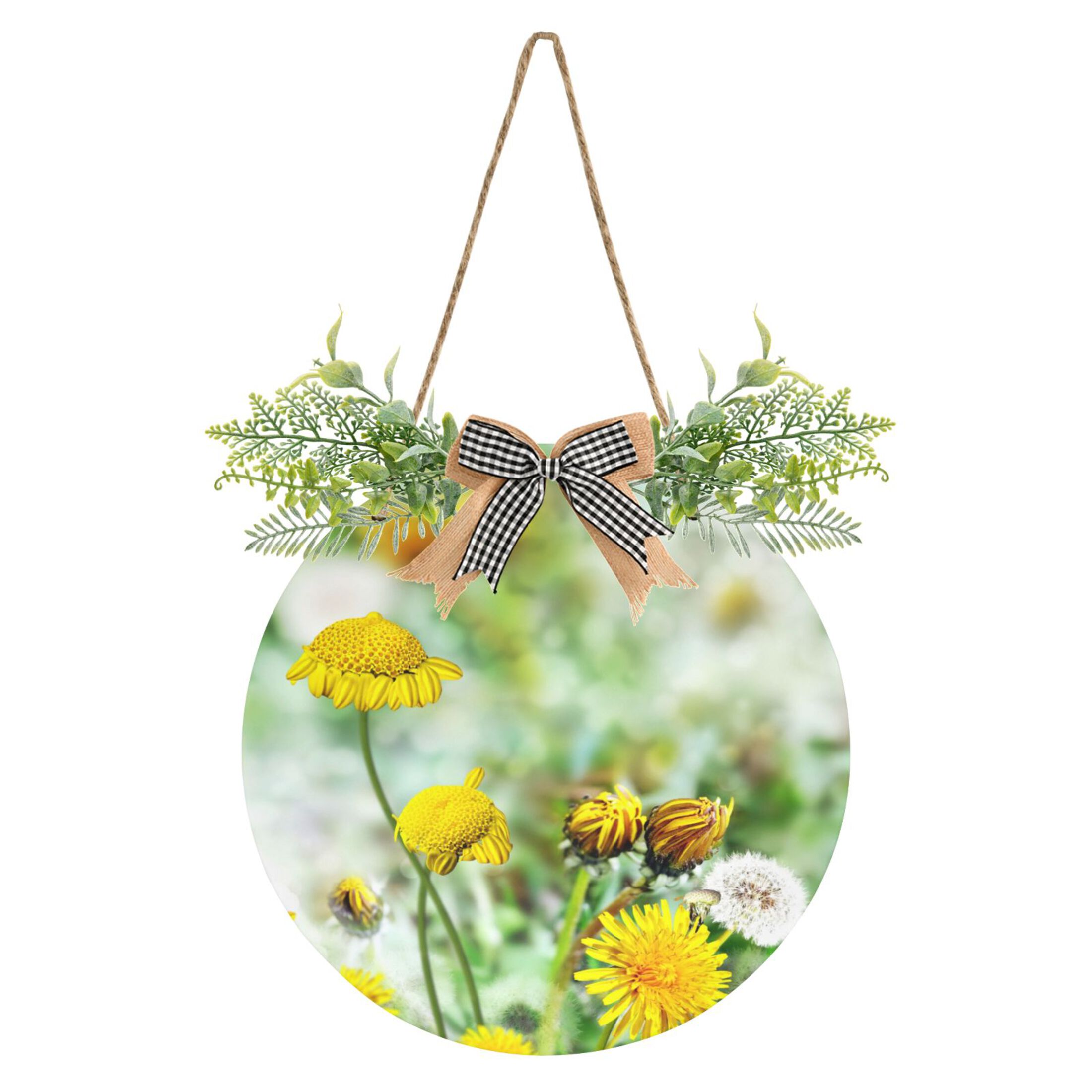 Welcome Door Sign Flowers Dandelions 11.8" Round Front Entrance Hanging ...
