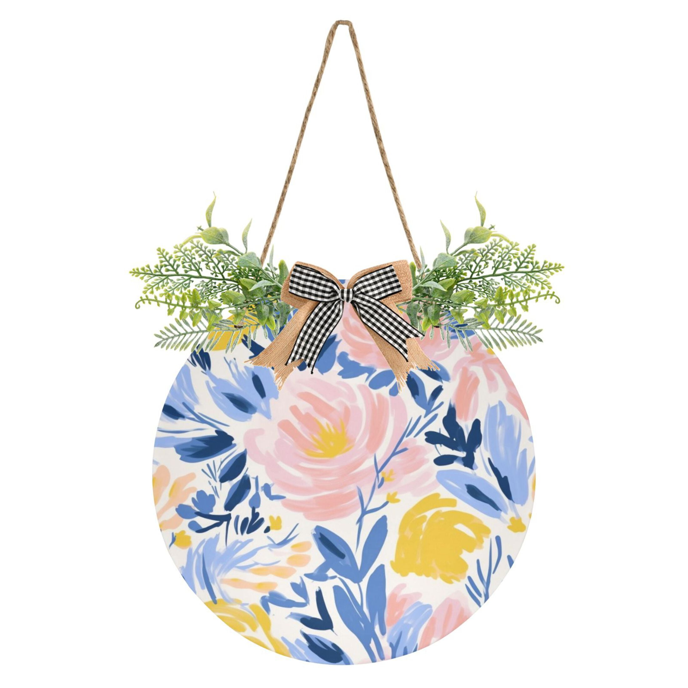 Welcome Door Sign Flowers Plants Floral 11.8" Round Front Entrance ...