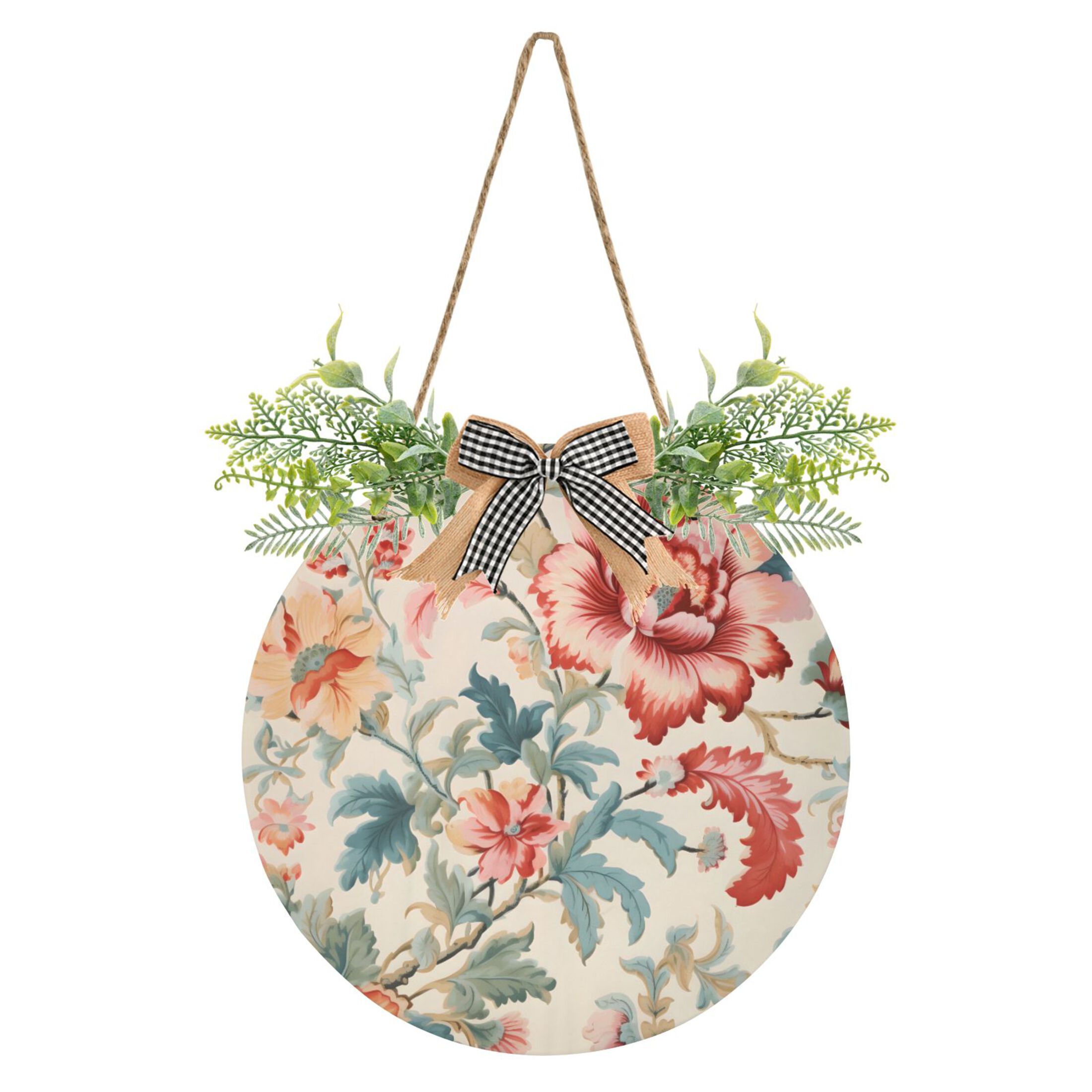 Welcome Door Sign Flowers Print 11.8" Round Front Entrance Hanging Sign ...