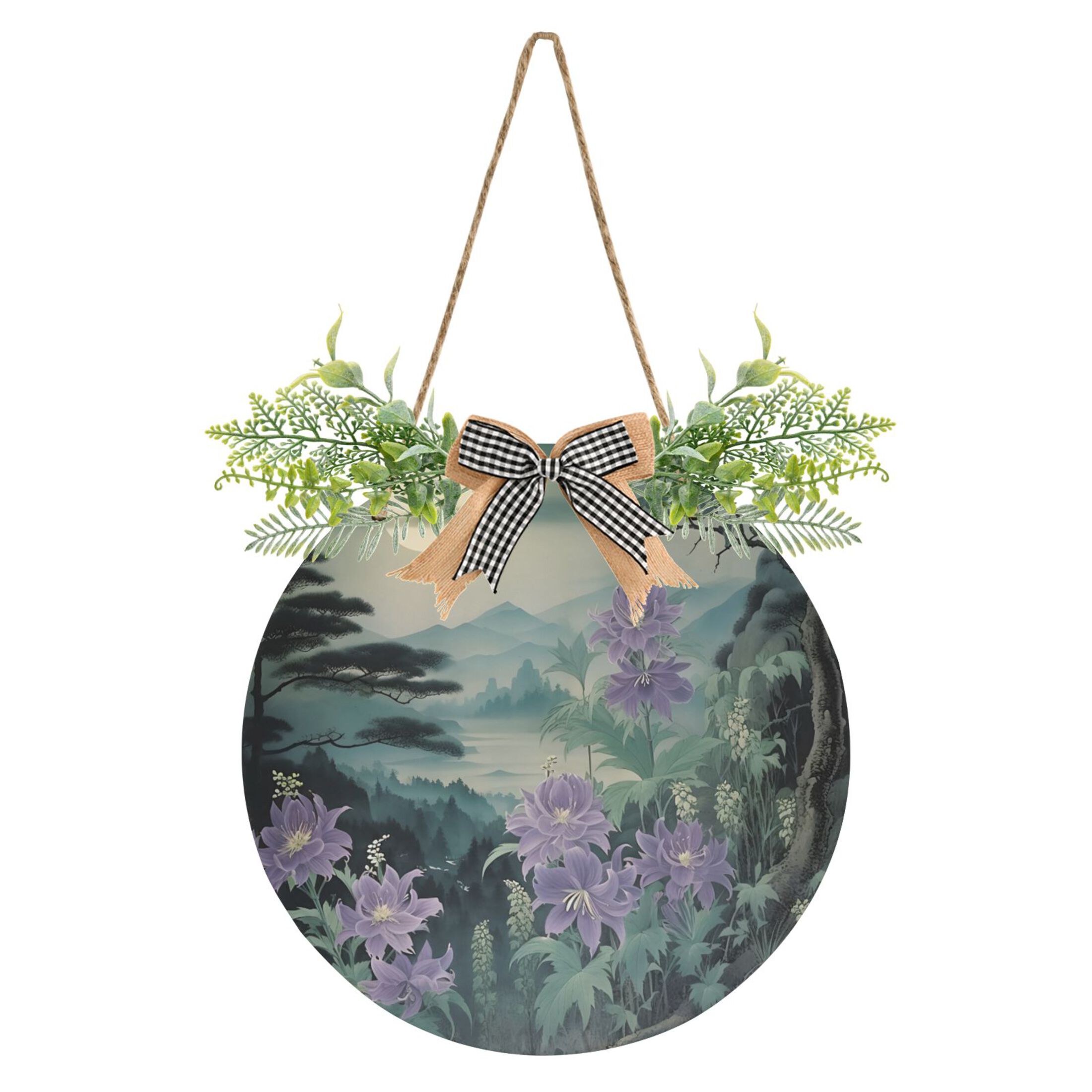 Welcome Door Sign Flowers and Beautiful Landscape 11.8" Round Front ...