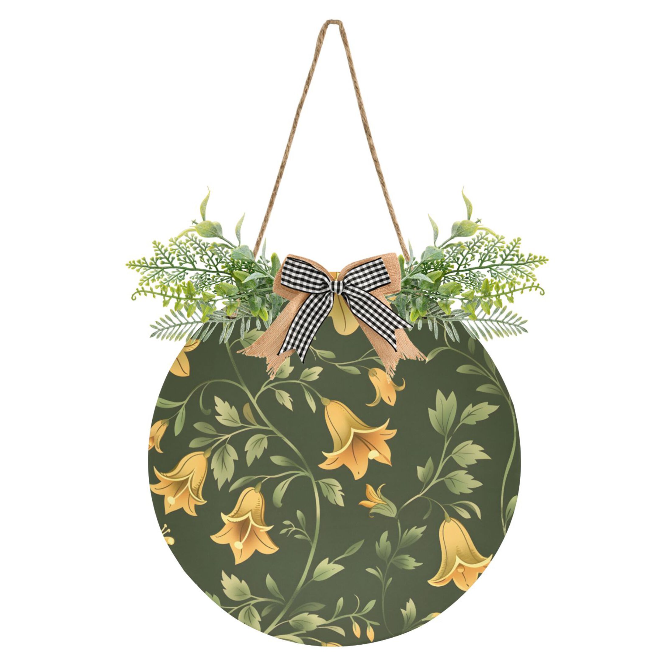 Welcome Door Sign Flowers and Green Leaves 11.8" Round Front Entrance ...