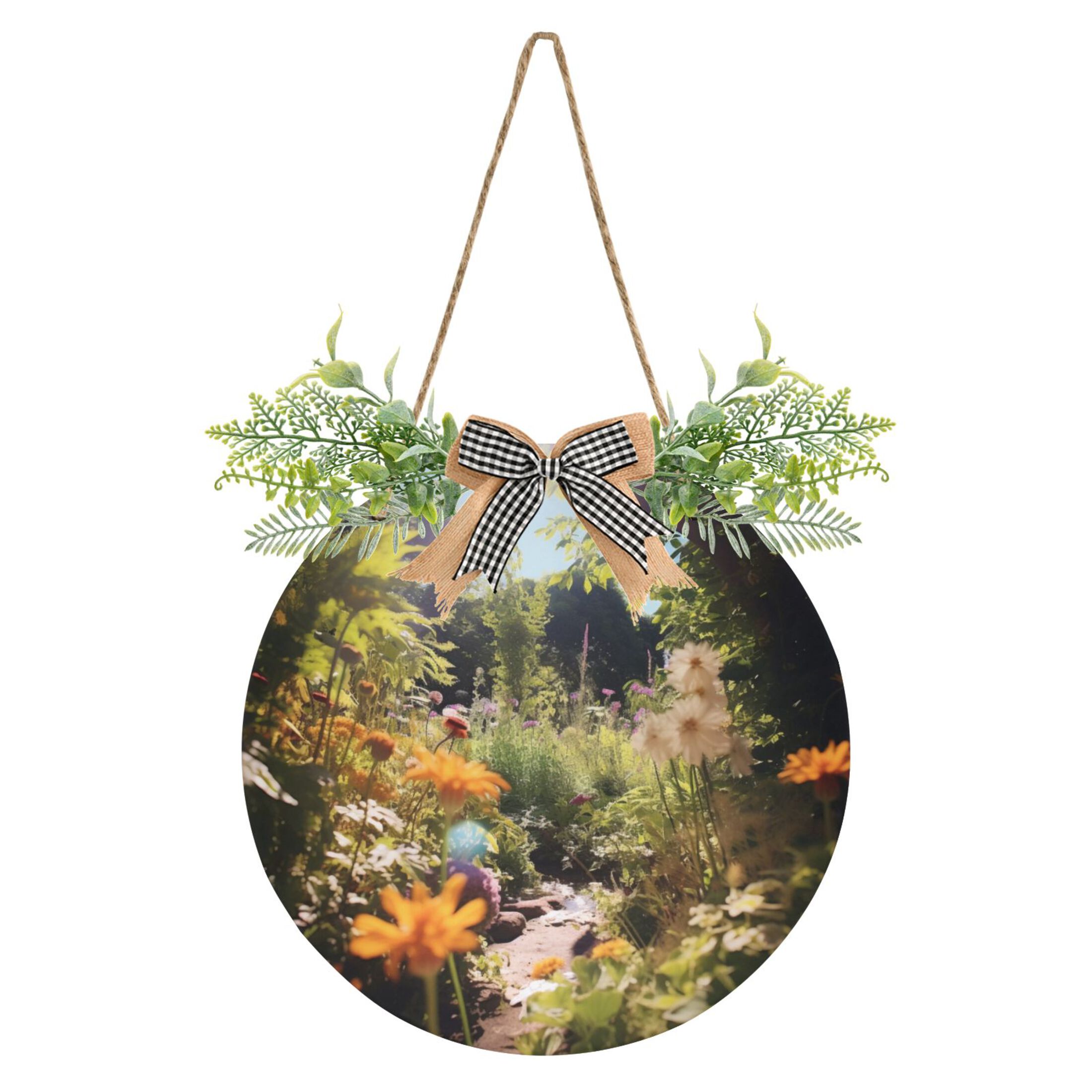Welcome Door Sign Flowers in Forest 11.8" Round Front Entrance Hanging ...