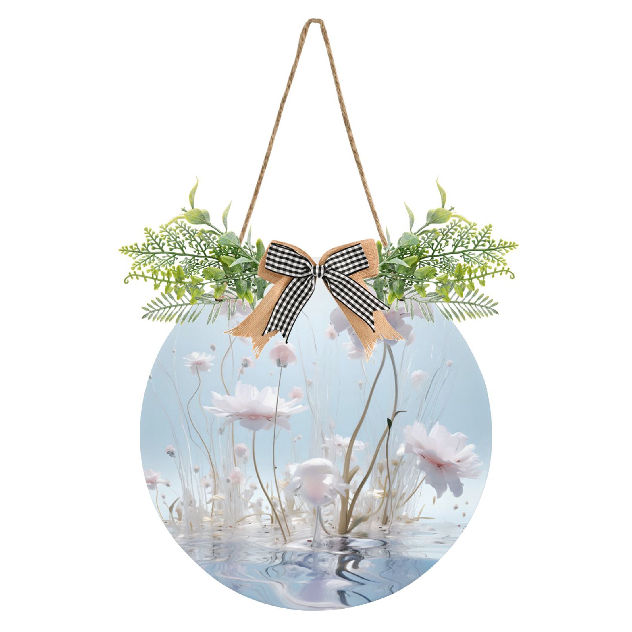 Welcome Door Sign Flowers on Water 11.8" Round Front Entrance Hanging ...