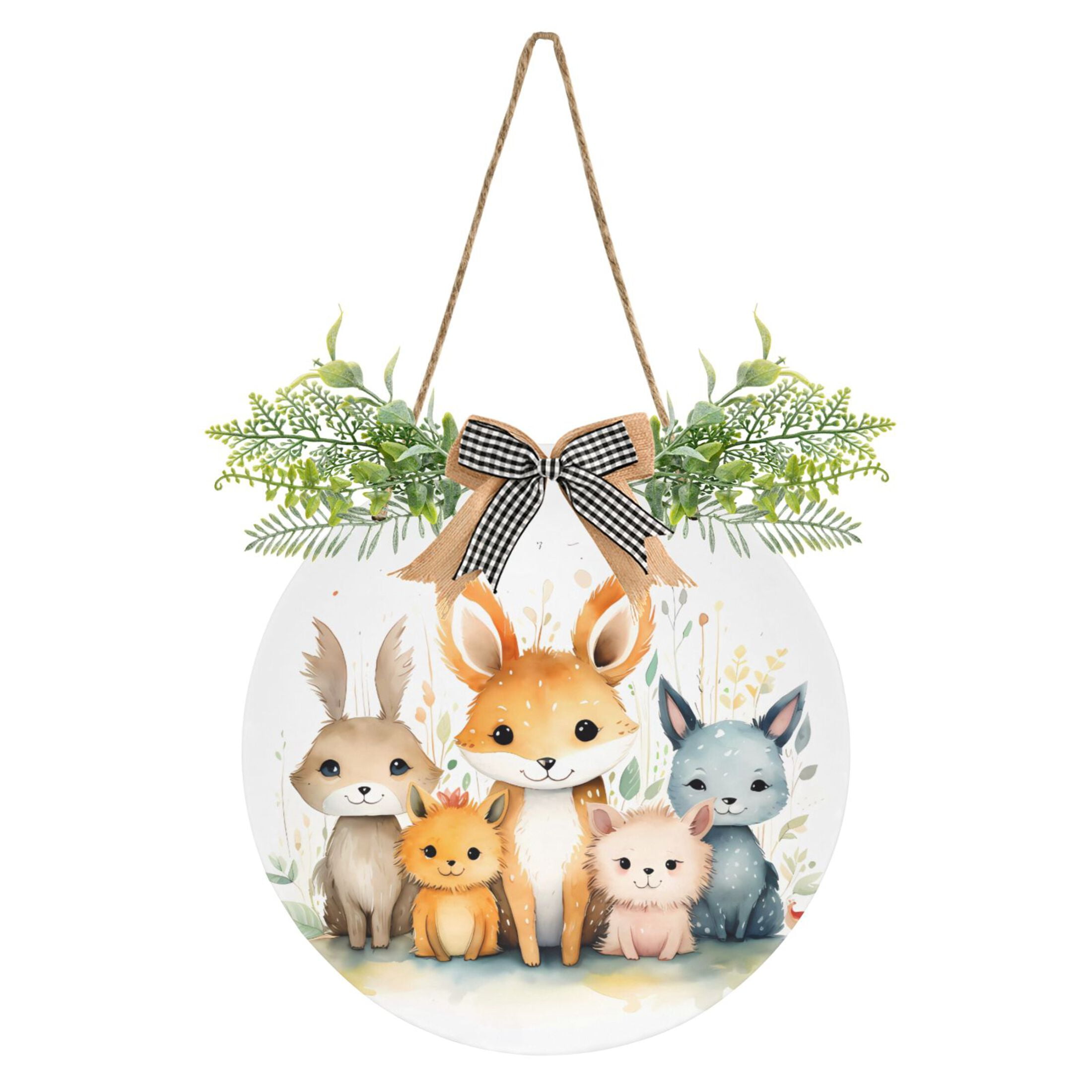 Welcome Door Sign Foxes Pattern 11.8" Round Front Entrance Hanging Sign ...