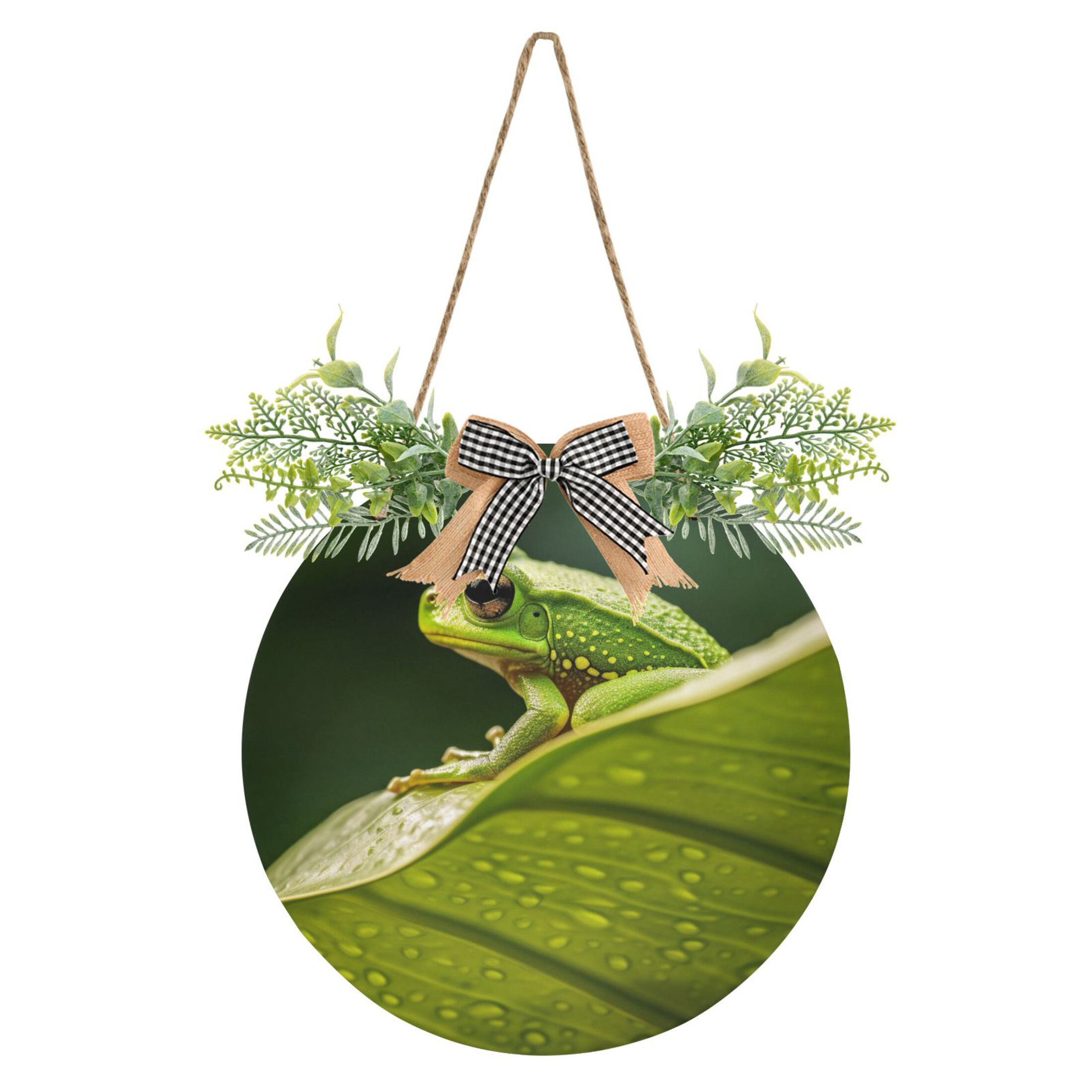 Welcome Door Sign Frog on Lotus Leaf 11.8" Round Front Entrance Hanging ...
