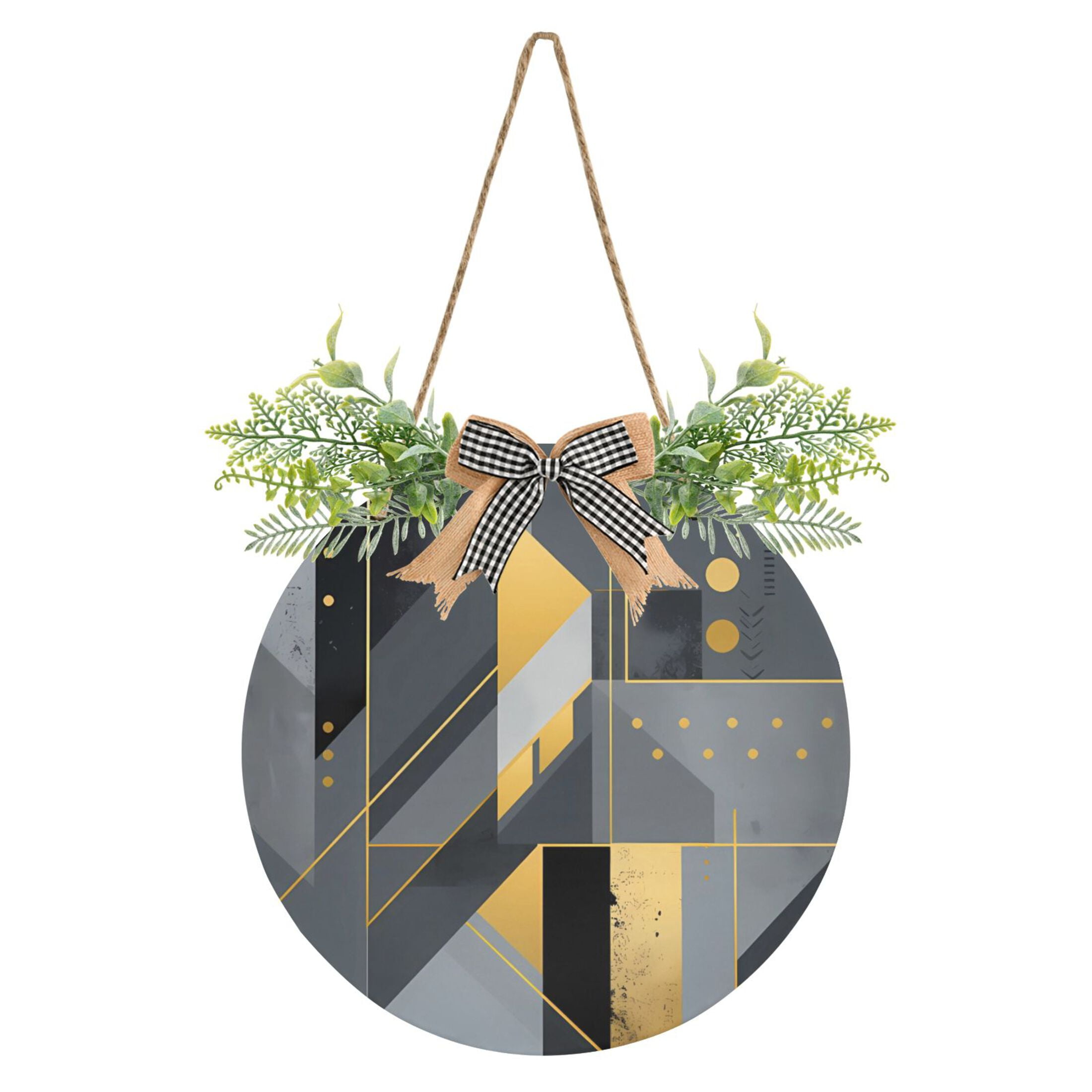 Welcome Door Sign Geometry Gray 11.8" Round Front Entrance Hanging Sign ...