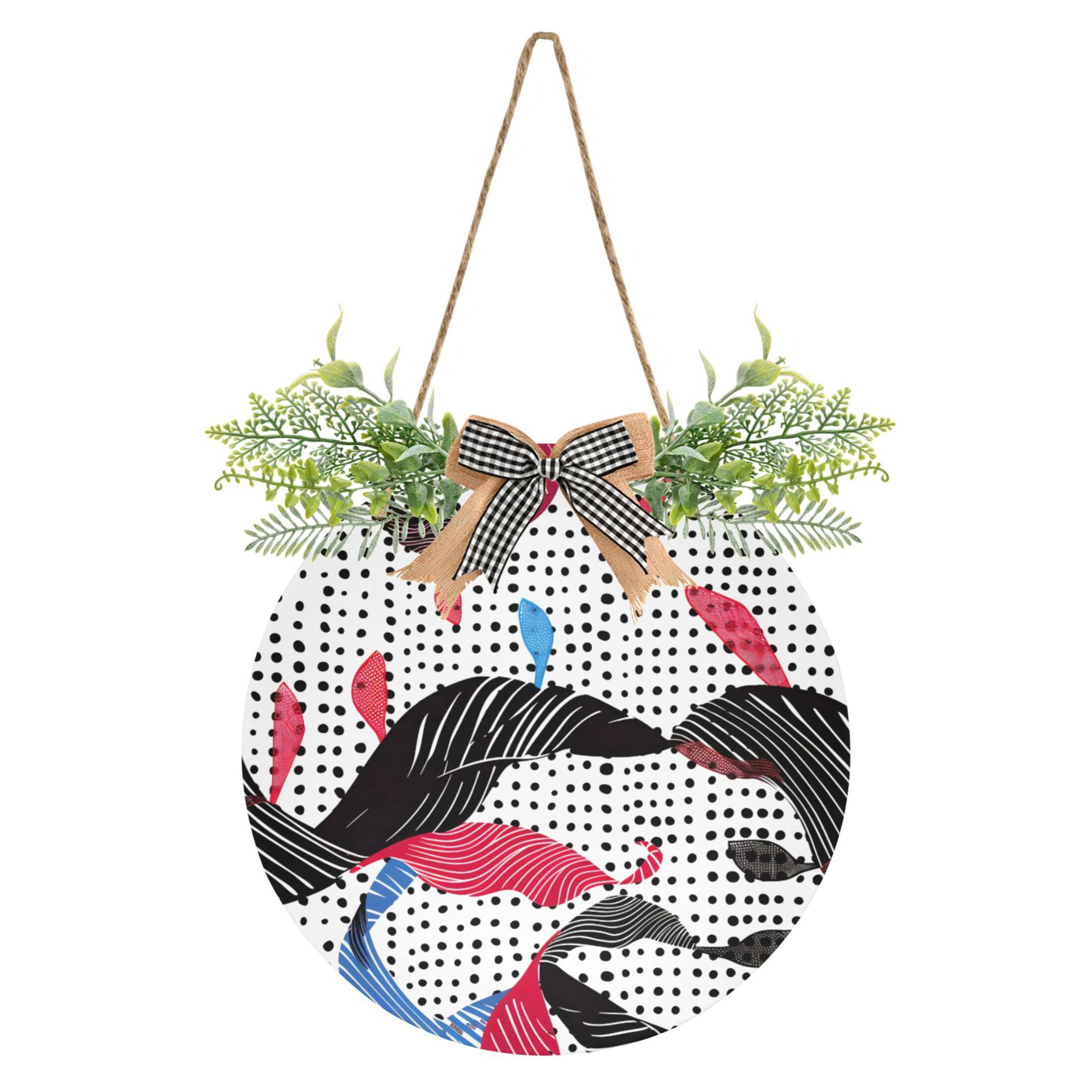 Welcome Door Sign Graffiti Leave and Polka Dots 11.8" Round Front ...