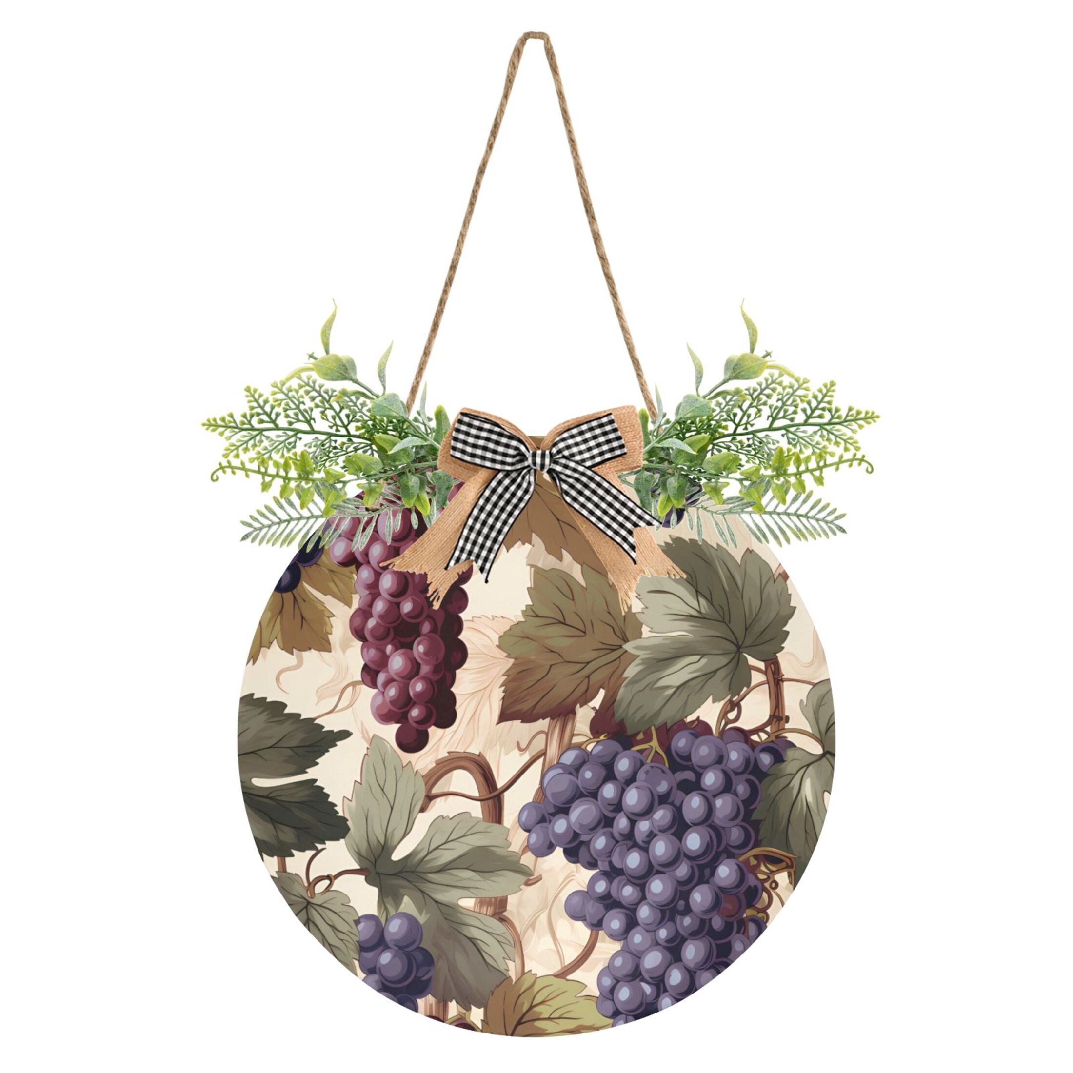 Welcome Door Sign Grapes with Leaves 11.8" Round Front Entrance Hanging ...