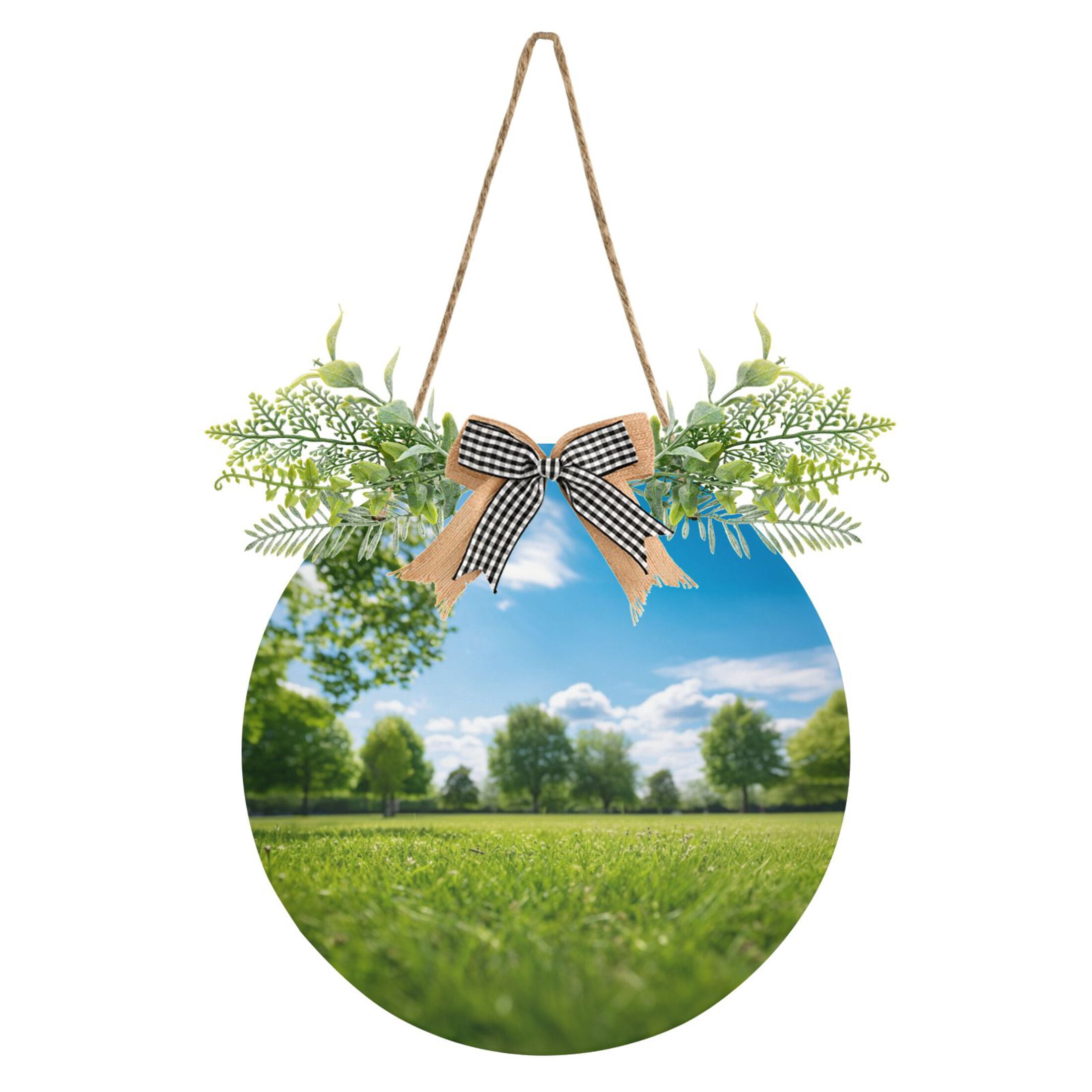 Welcome Door Sign Grass Green 11.8" Round Front Entrance Hanging Sign ...