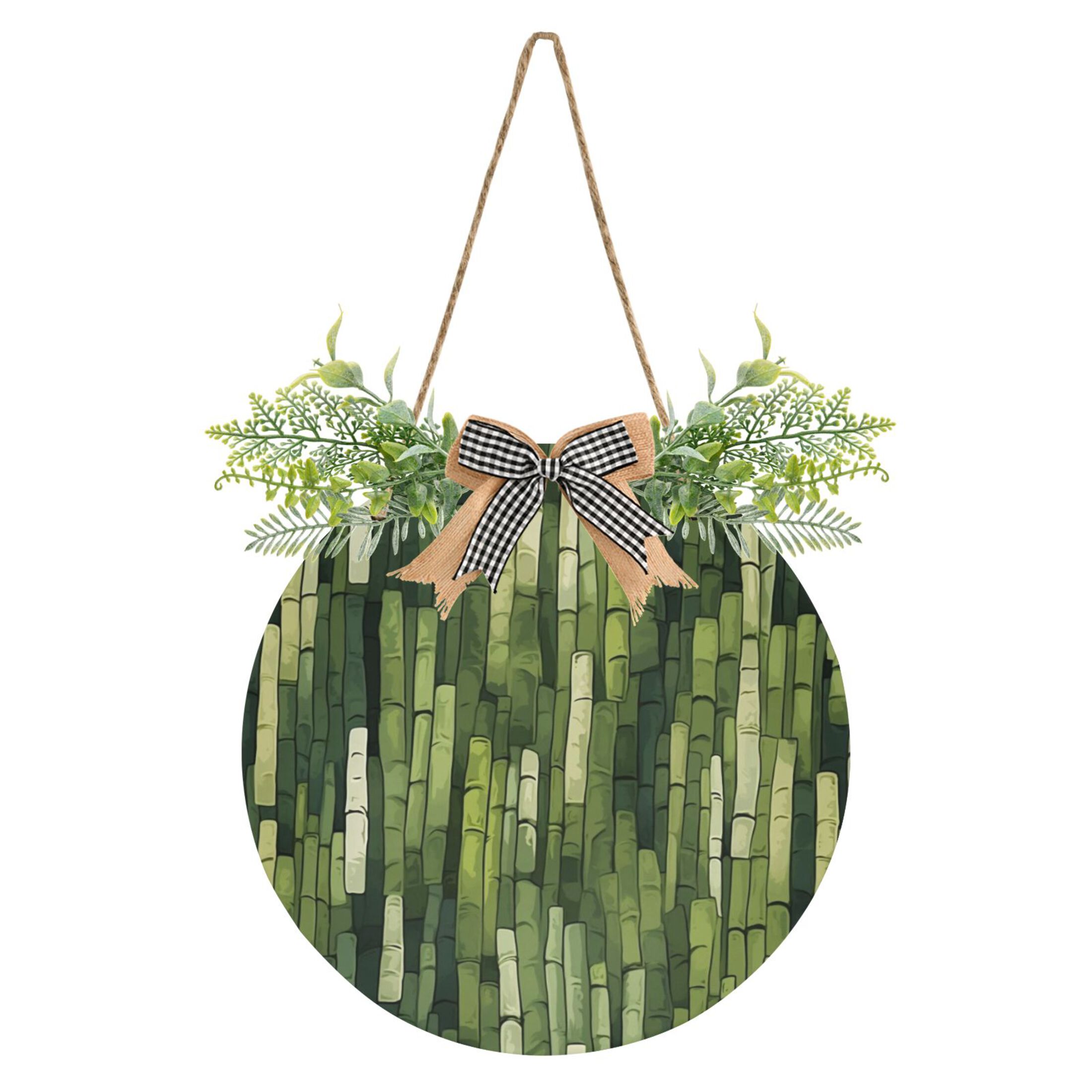 Welcome Door Sign Green Art Pattern 11.8" Round Front Entrance Hanging ...