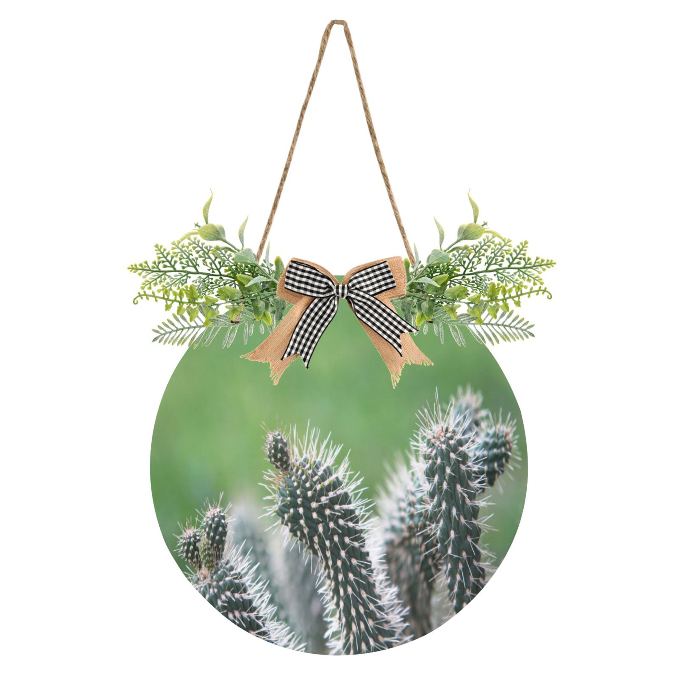 Welcome Door Sign Green Cactus 11.8" Round Front Entrance Hanging Sign ...