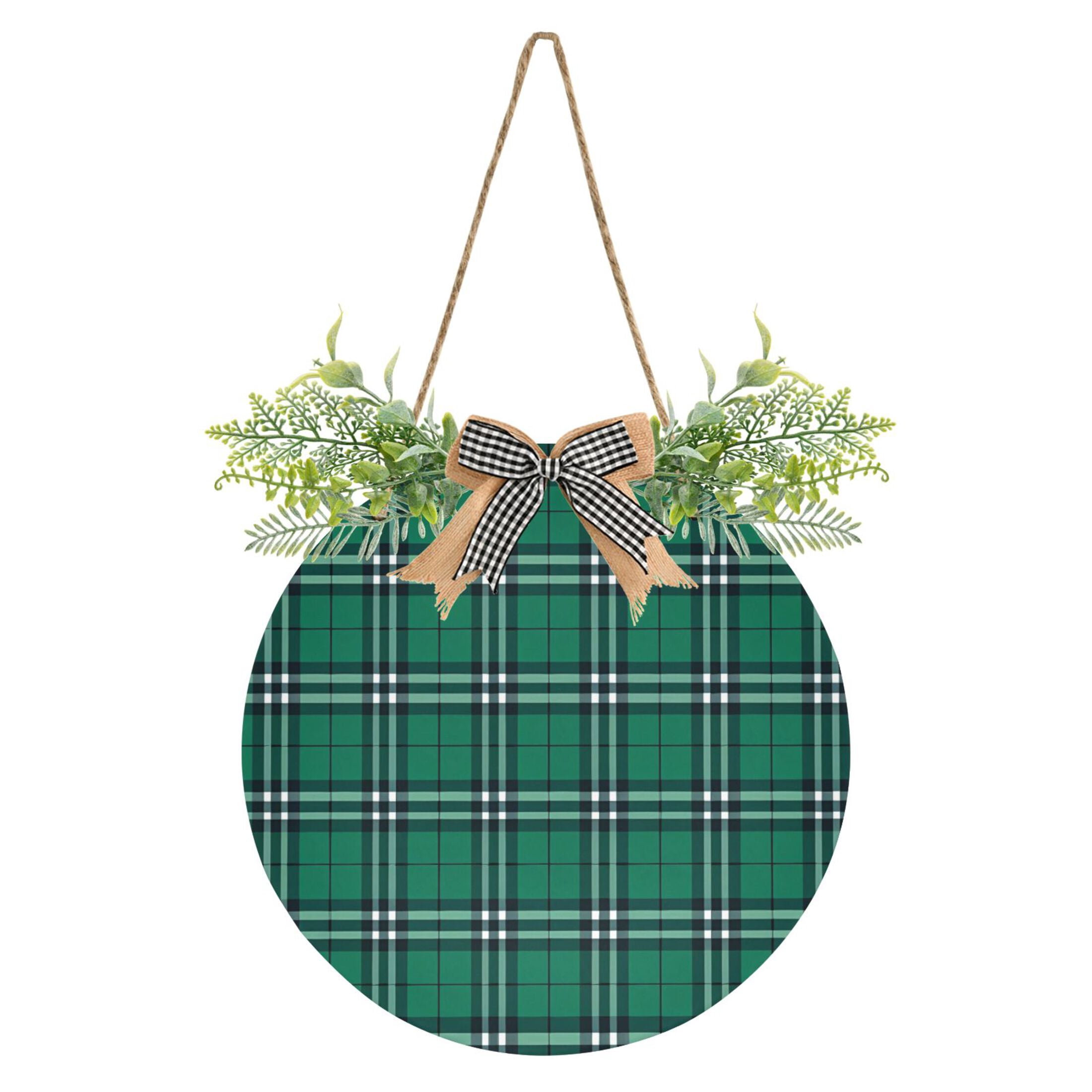 Welcome Door Sign Green Lattice Grid 11.8" Round Front Entrance Hanging ...