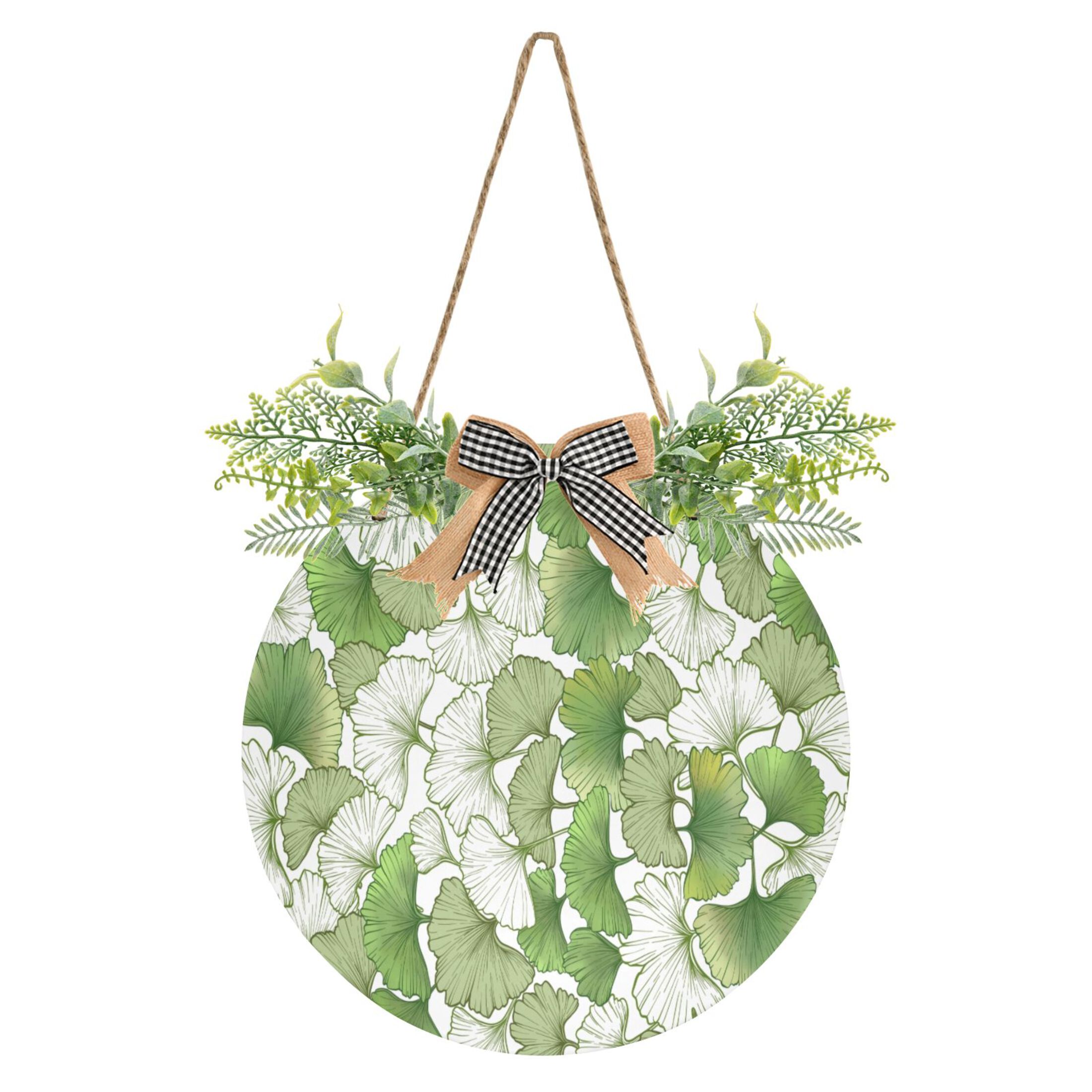 Welcome Door Sign Green Leaves 11.8" Round Front Entrance Hanging Sign ...