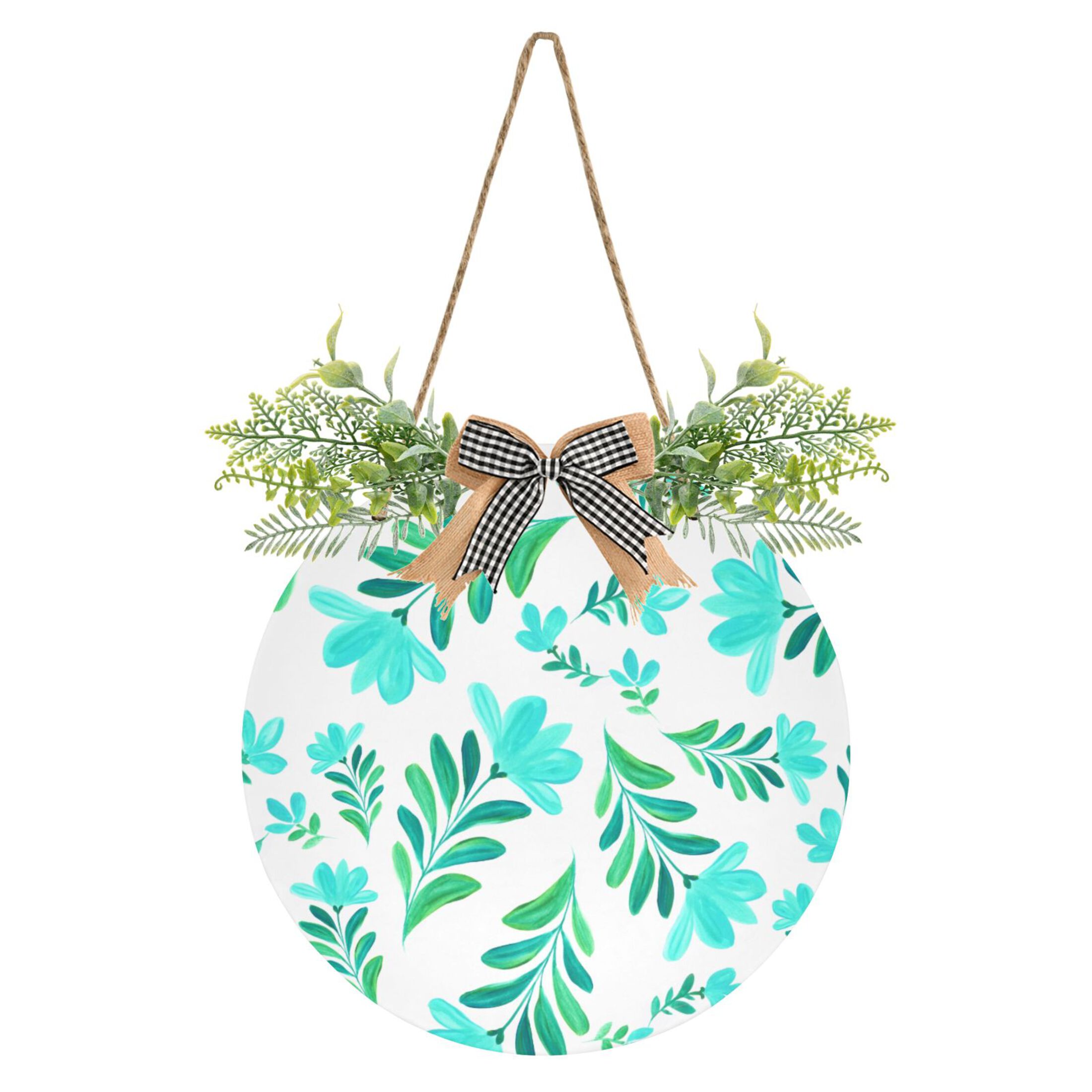 Welcome Door Sign Green Leaves 11.8" Round Front Entrance Hanging Sign ...