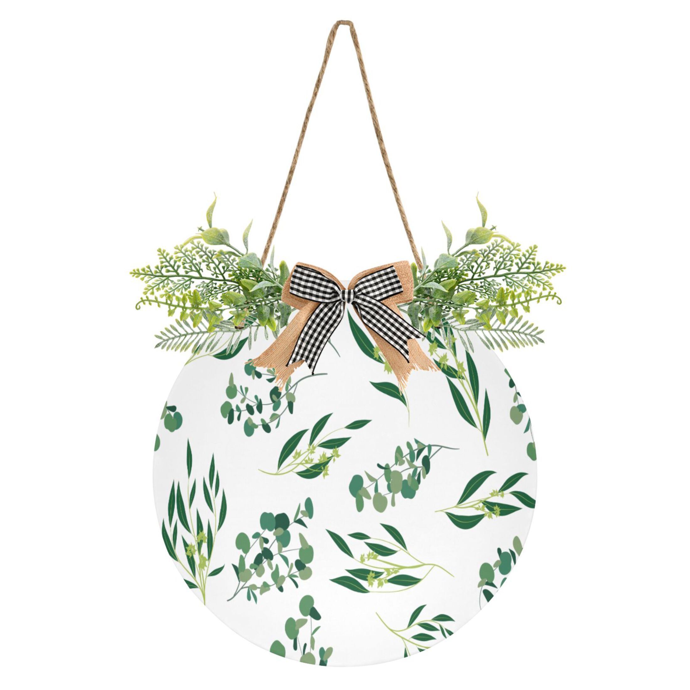 Welcome Door Sign Green Leaves Tropical 11.8" Round Front Entrance ...