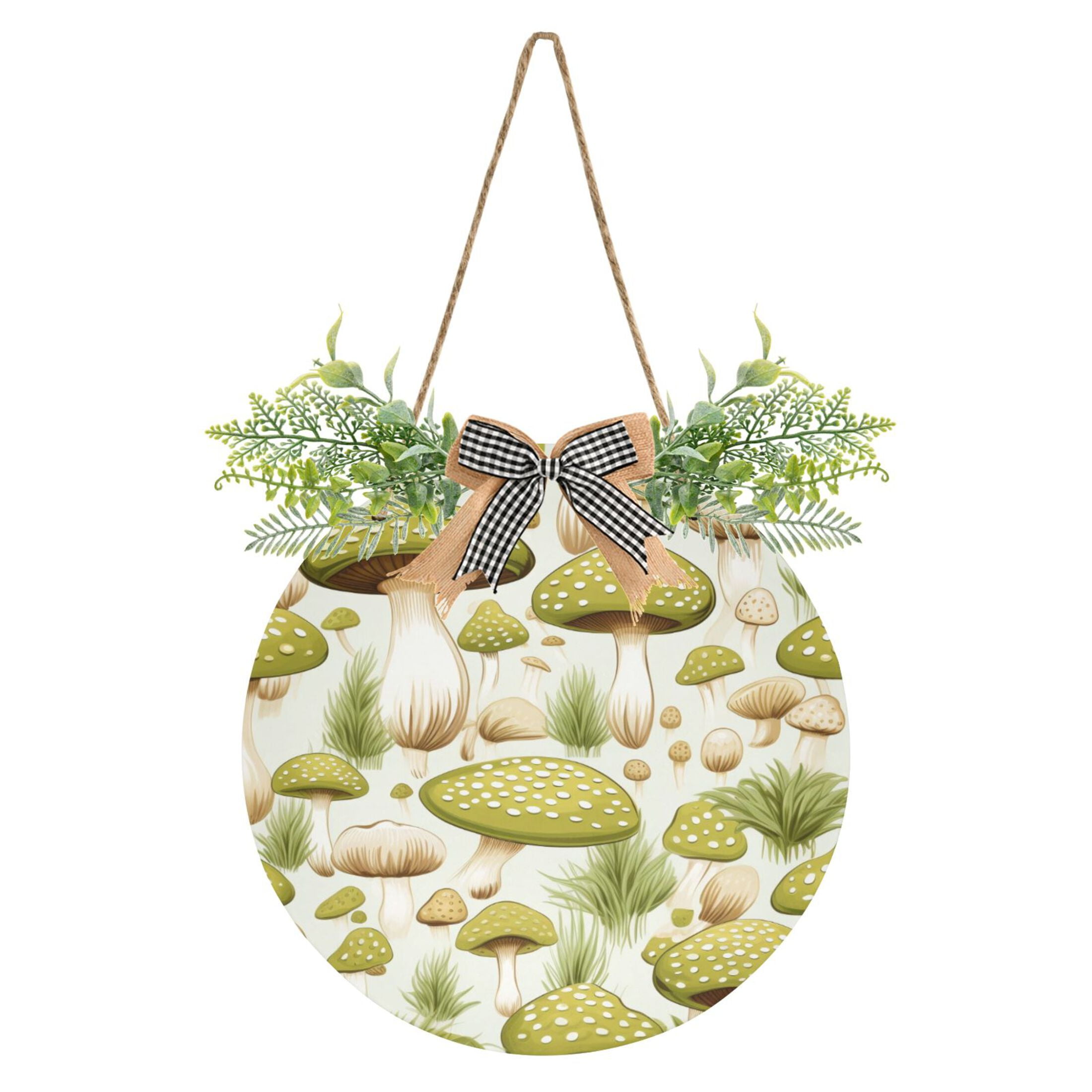 Welcome Door Sign Green Mushrooms 11.8" Round Front Entrance Hanging ...