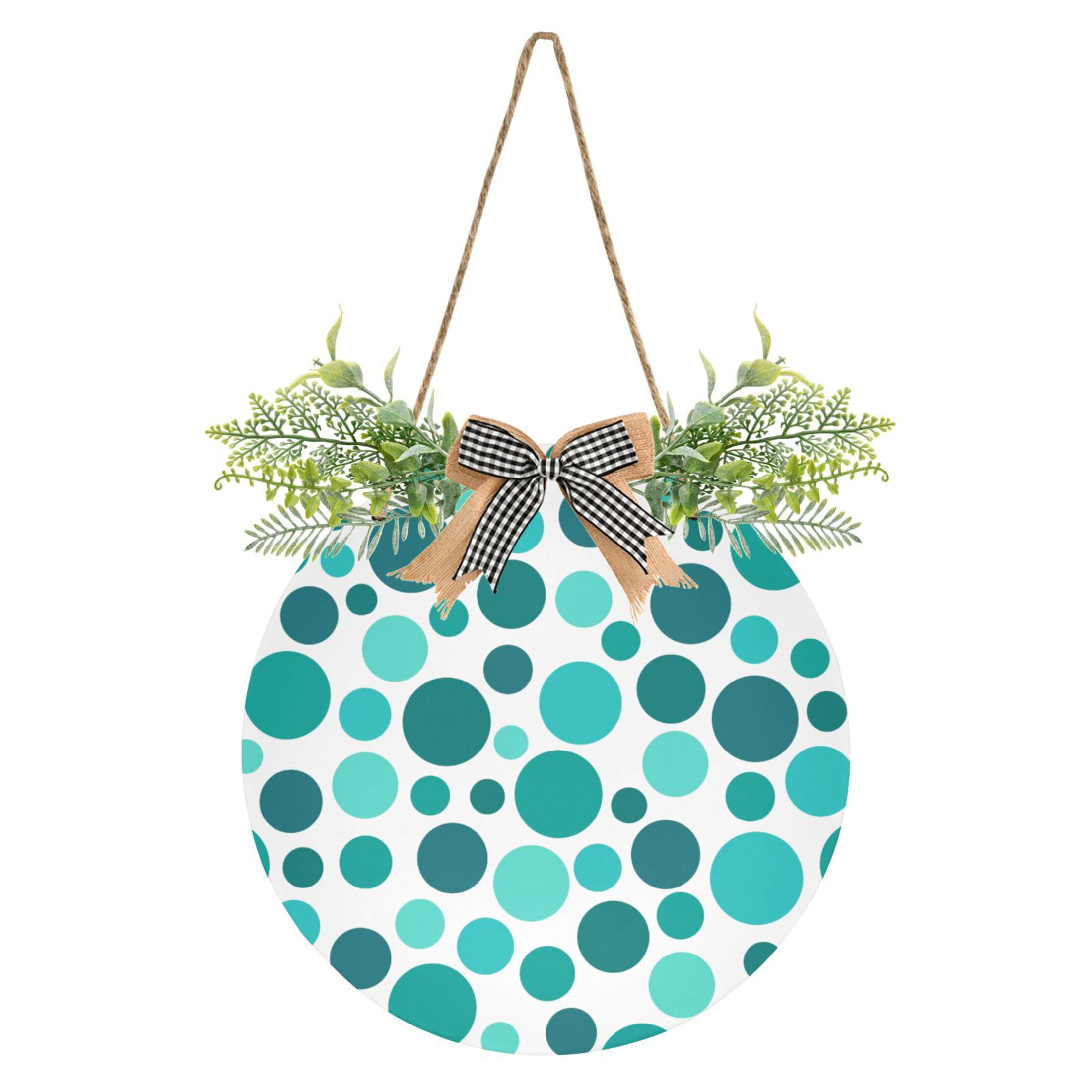 Welcome Door Sign Green Polka Dots 11.8" Round Front Entrance Hanging ...