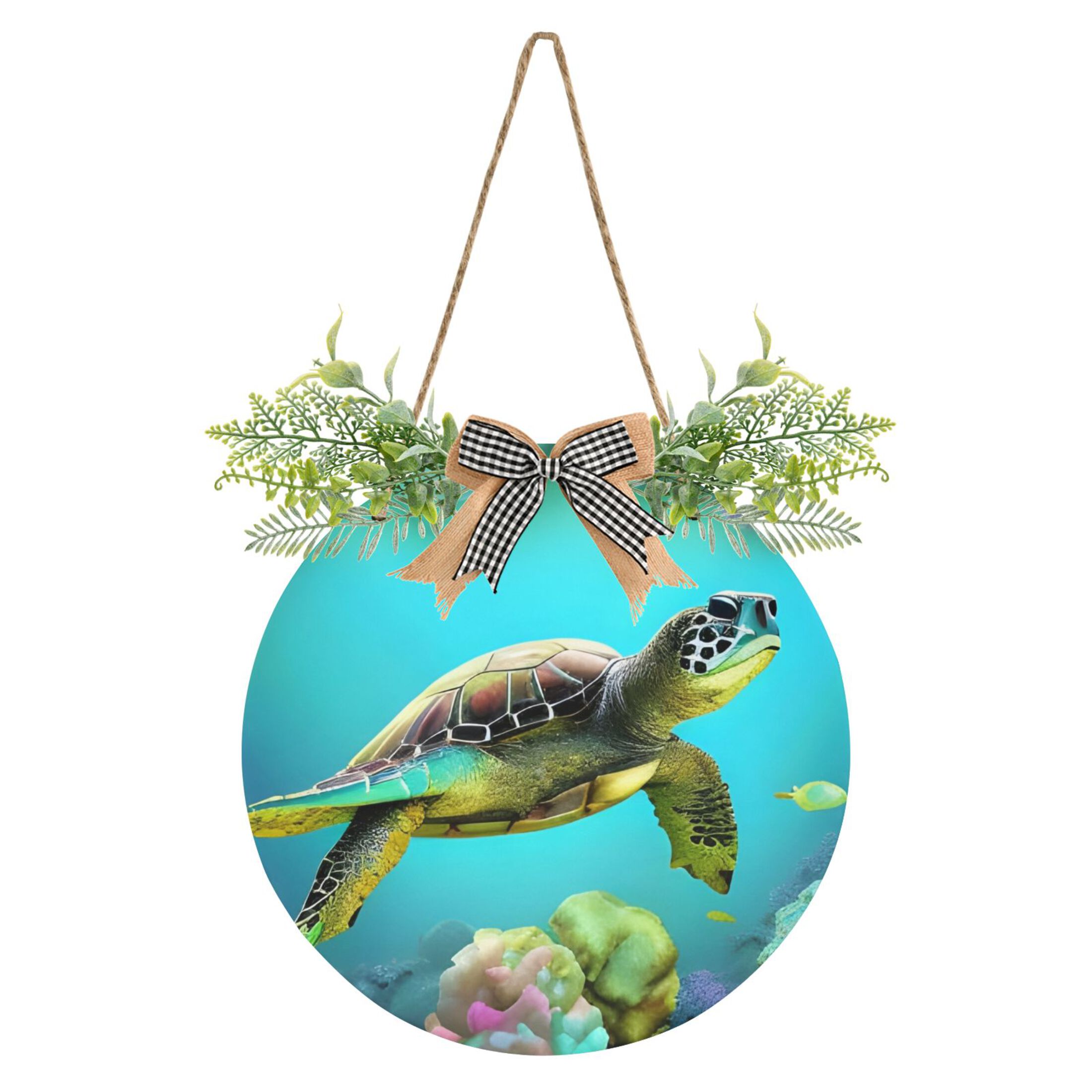 Welcome Door Sign Green Sea Turtle in Ocean 11.8" Round Front Entrance ...