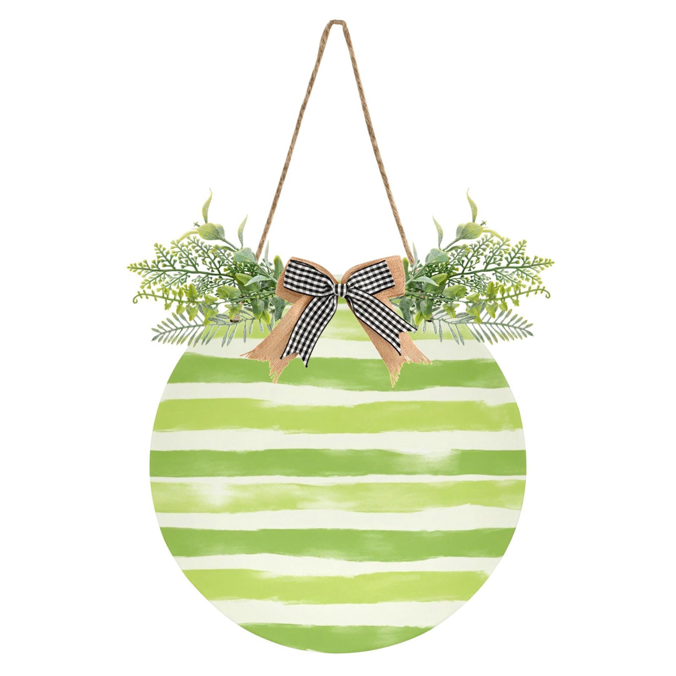 Welcome Door Sign Green Stripes 11.8" Round Front Entrance Hanging Sign ...
