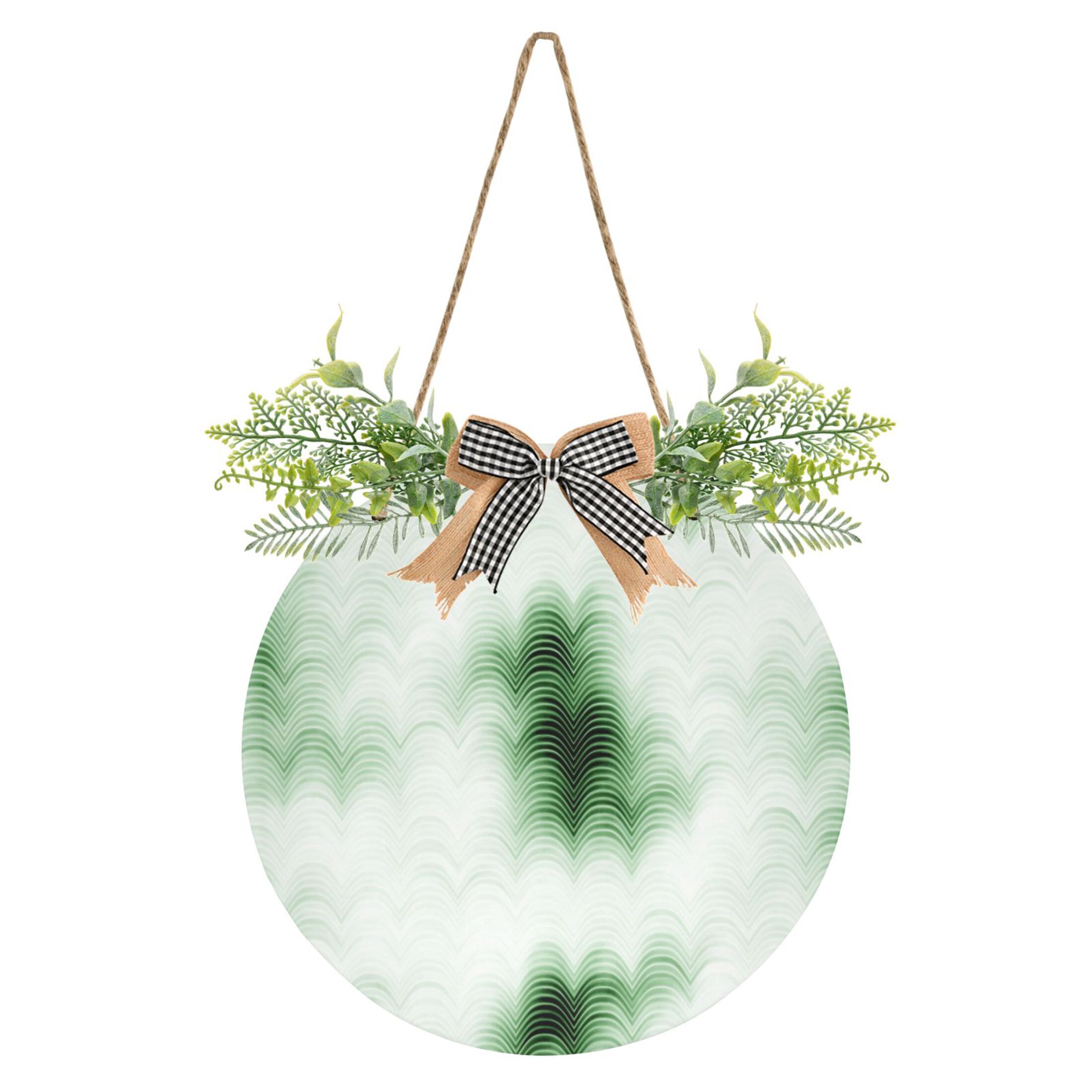 Welcome Door Sign Green Wavy Print 11.8" Round Front Entrance Hanging ...