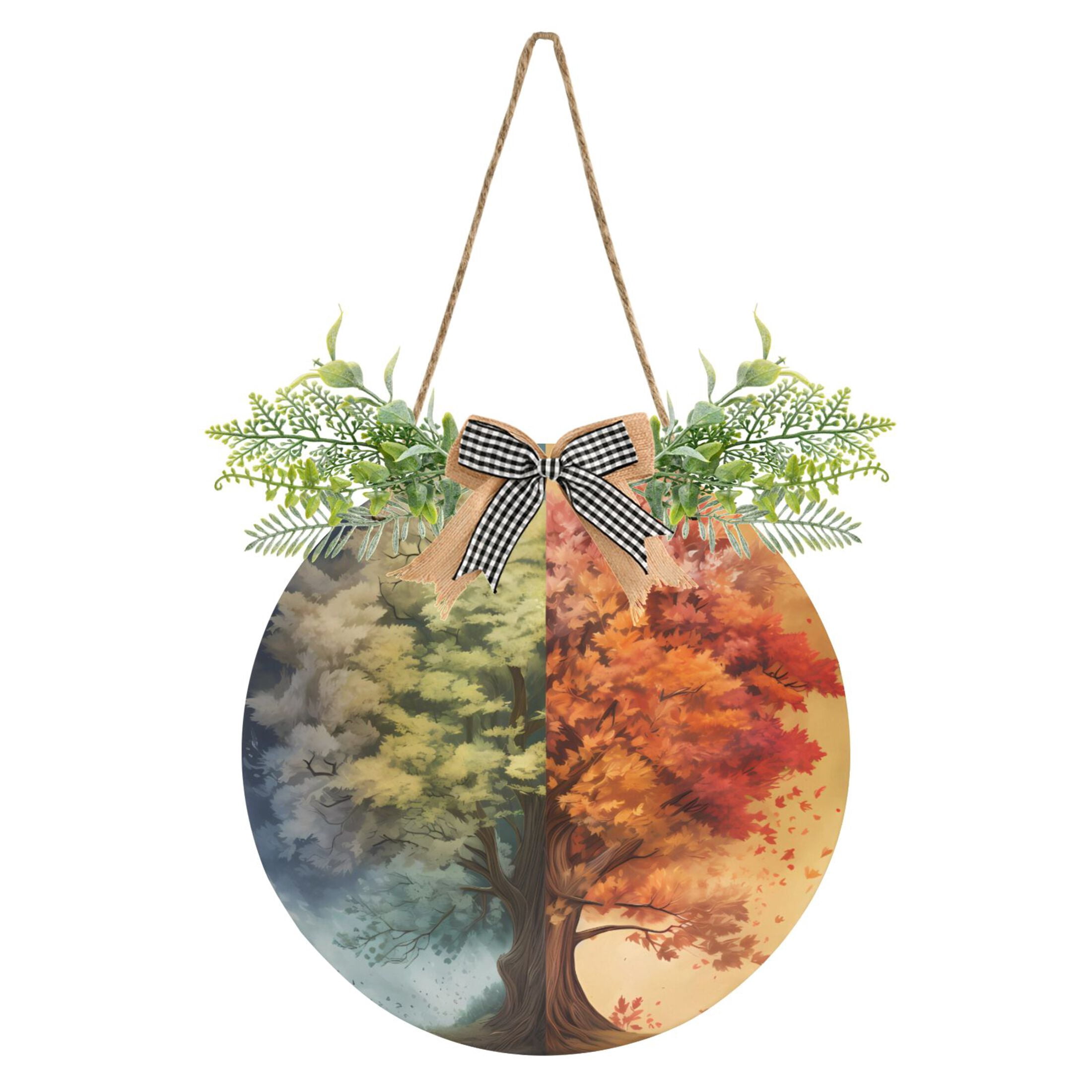 Welcome Door Sign Green and Orange Tree 11.8" Round Front Entrance ...