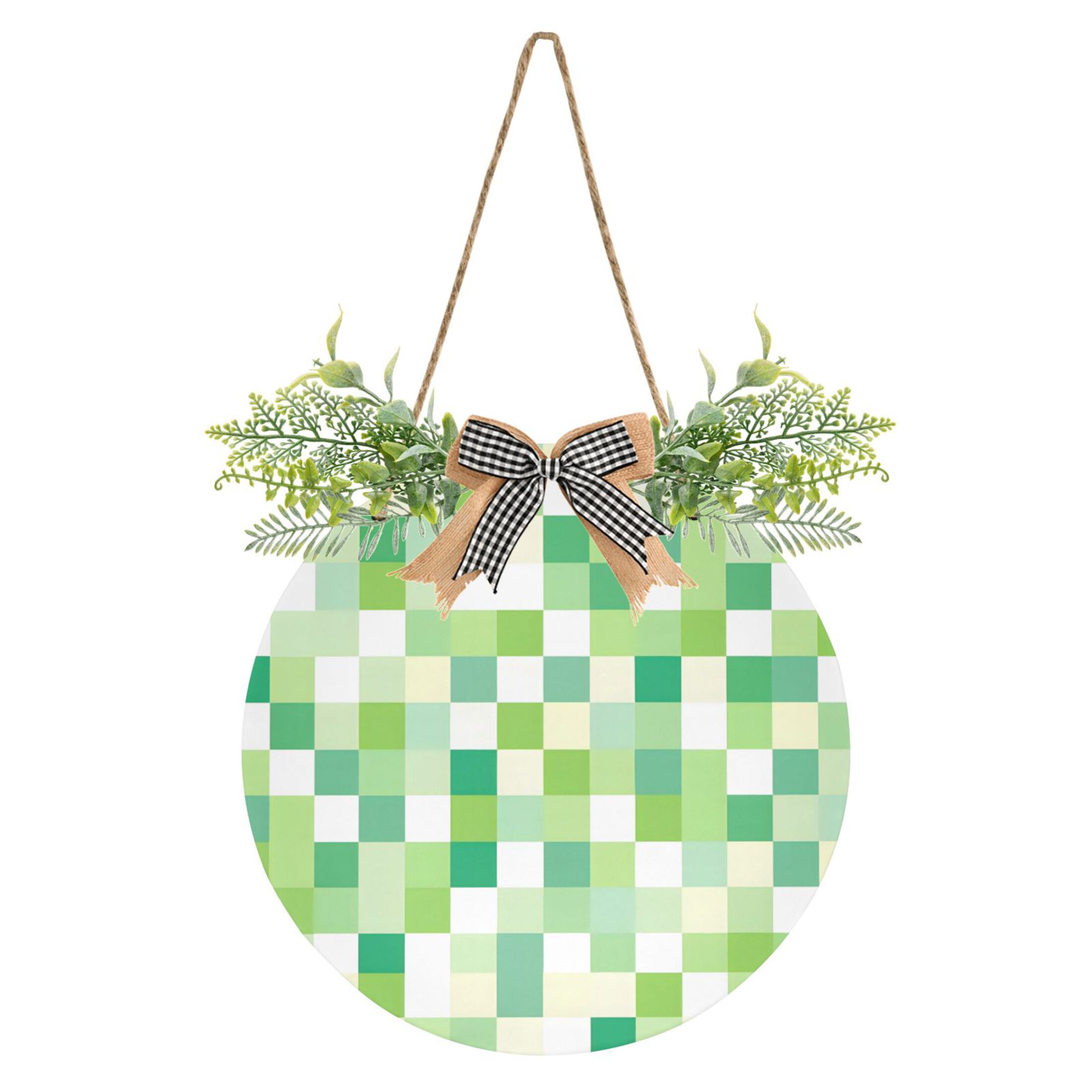 Welcome Door Sign Green and White Geometric Lattice 11.8" Round Front ...